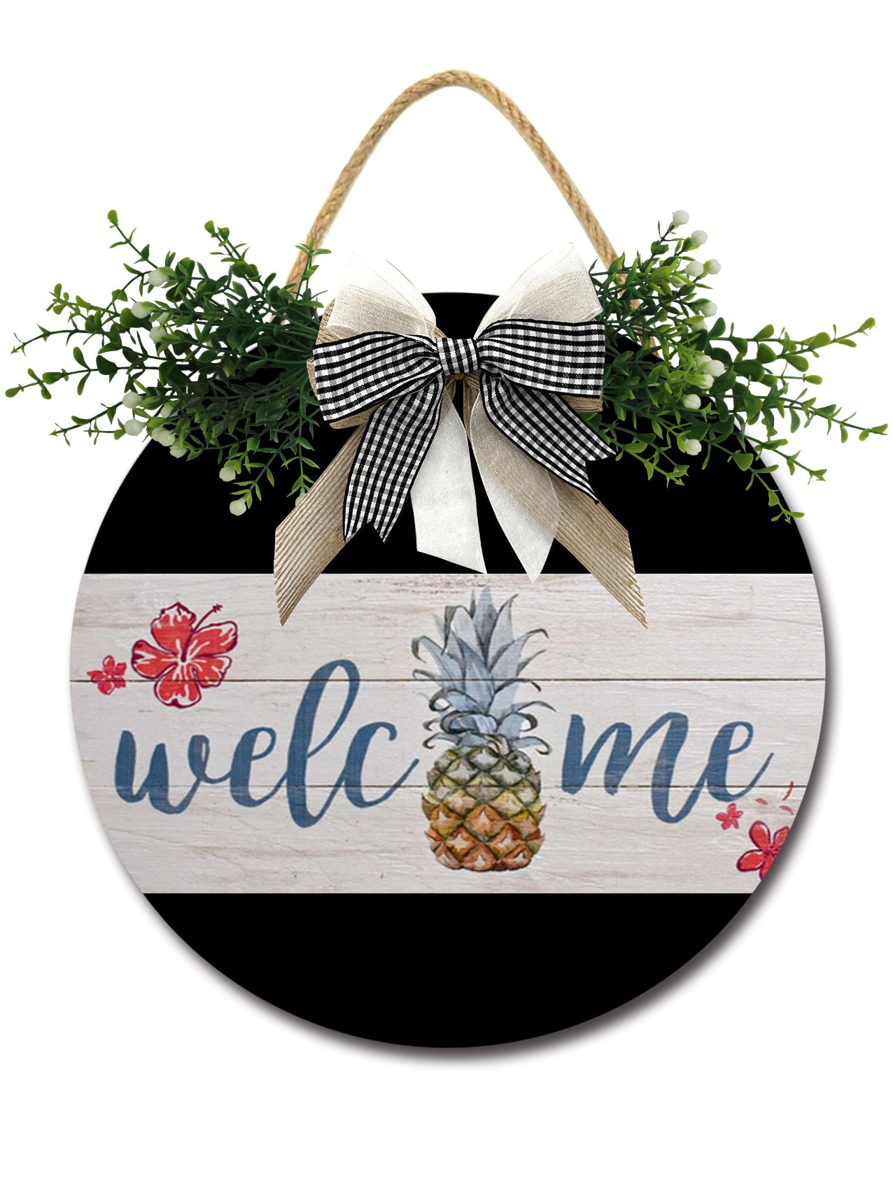 Welcome Pineapple Sign for Front Door Decorations, Rustic Round Wood ...