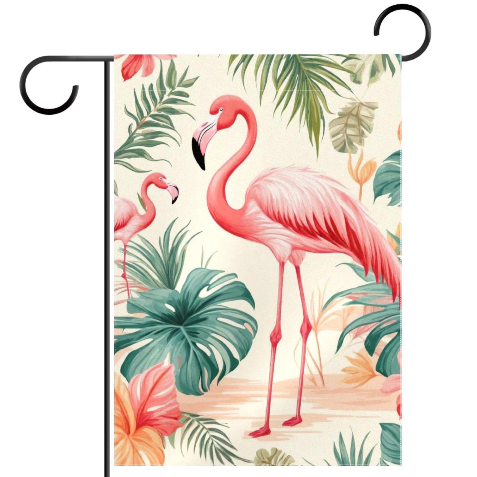 Welcome Pink Flamingo and Tropical Plants Garden Flag, Vertical Double ...
