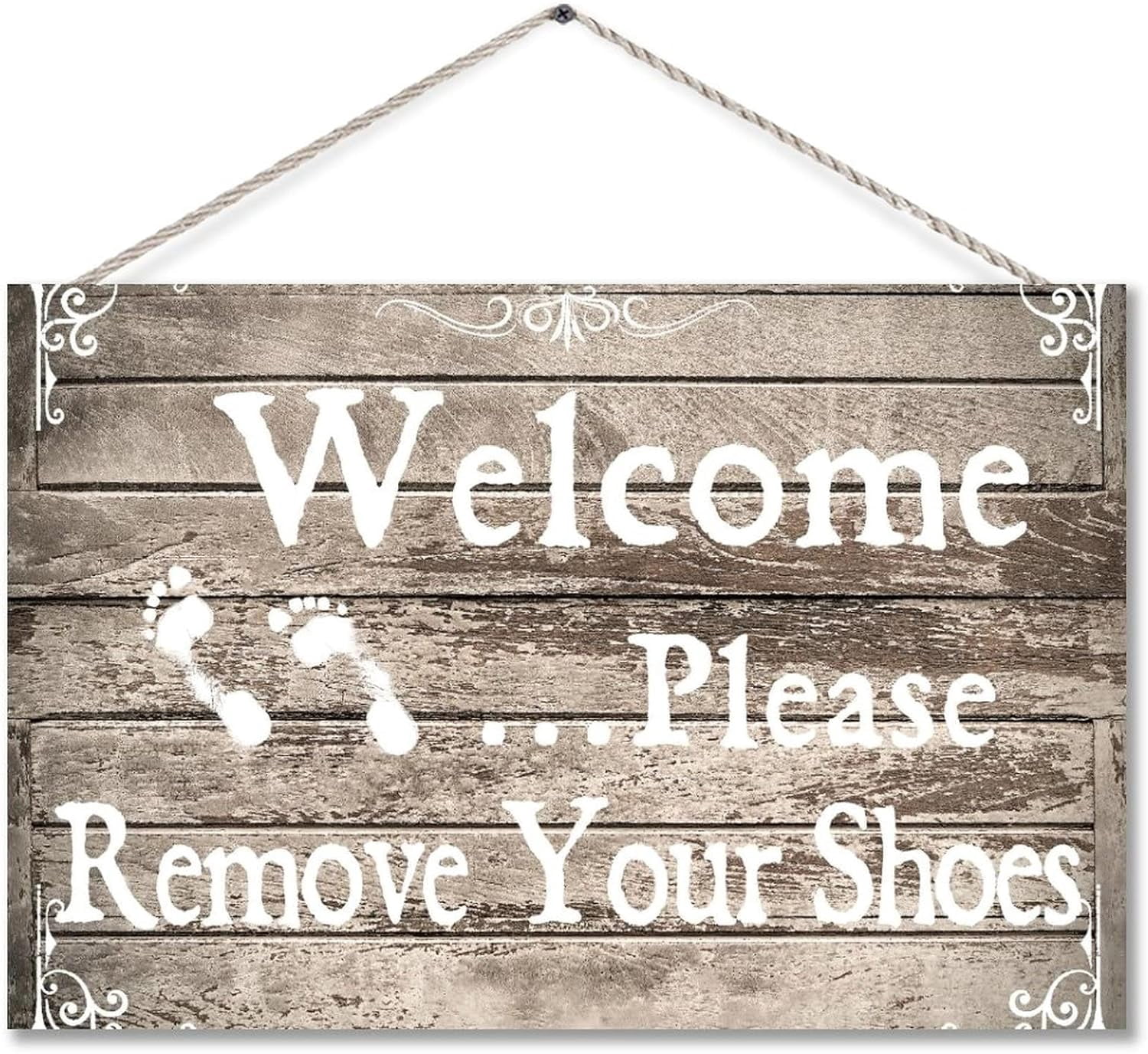 Welcome, Please Remove Your Shoes Sign Wood Hanging Plaque with Rope ...