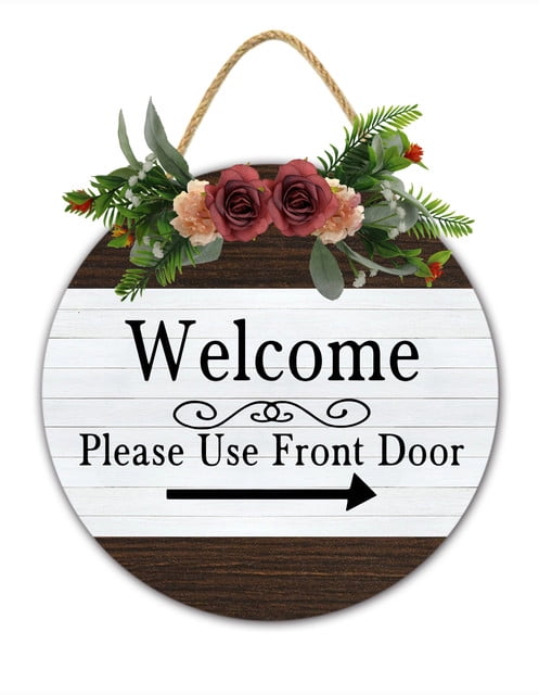 Welcome Please Use Front Door Right Arrow Sign Rustic Door Hanging Sign ...