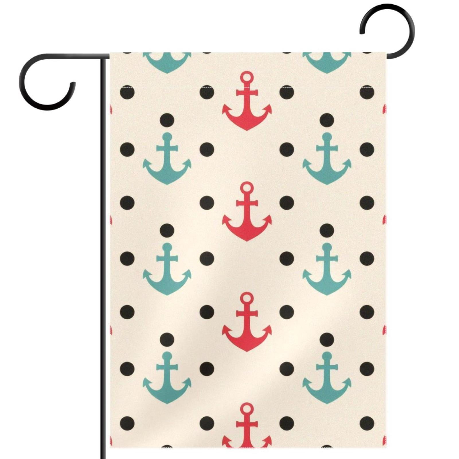 Welcome Polka Dots with Anchors Seamless Pattern Garden Flag, Vertical Double Sided Small House ...