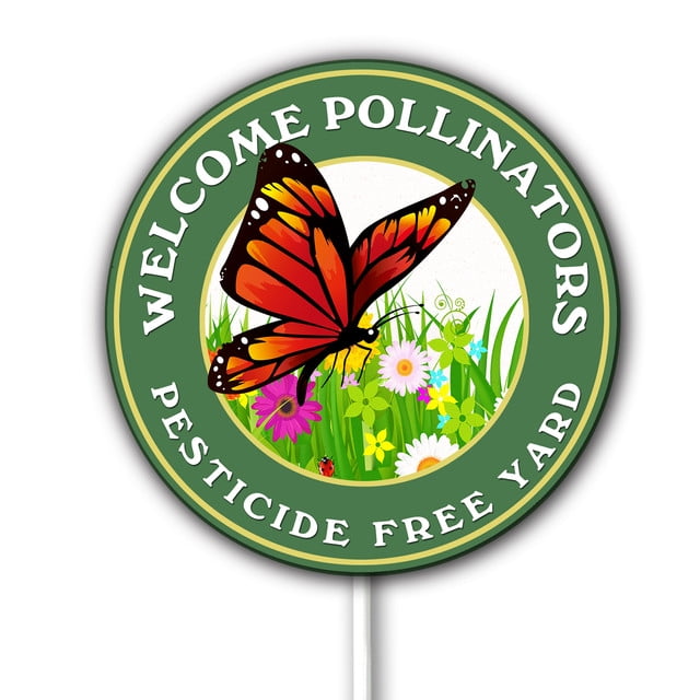 Welcome Pollinators Garden Sign Pes-ticide Free Yard Sign With Metal ...