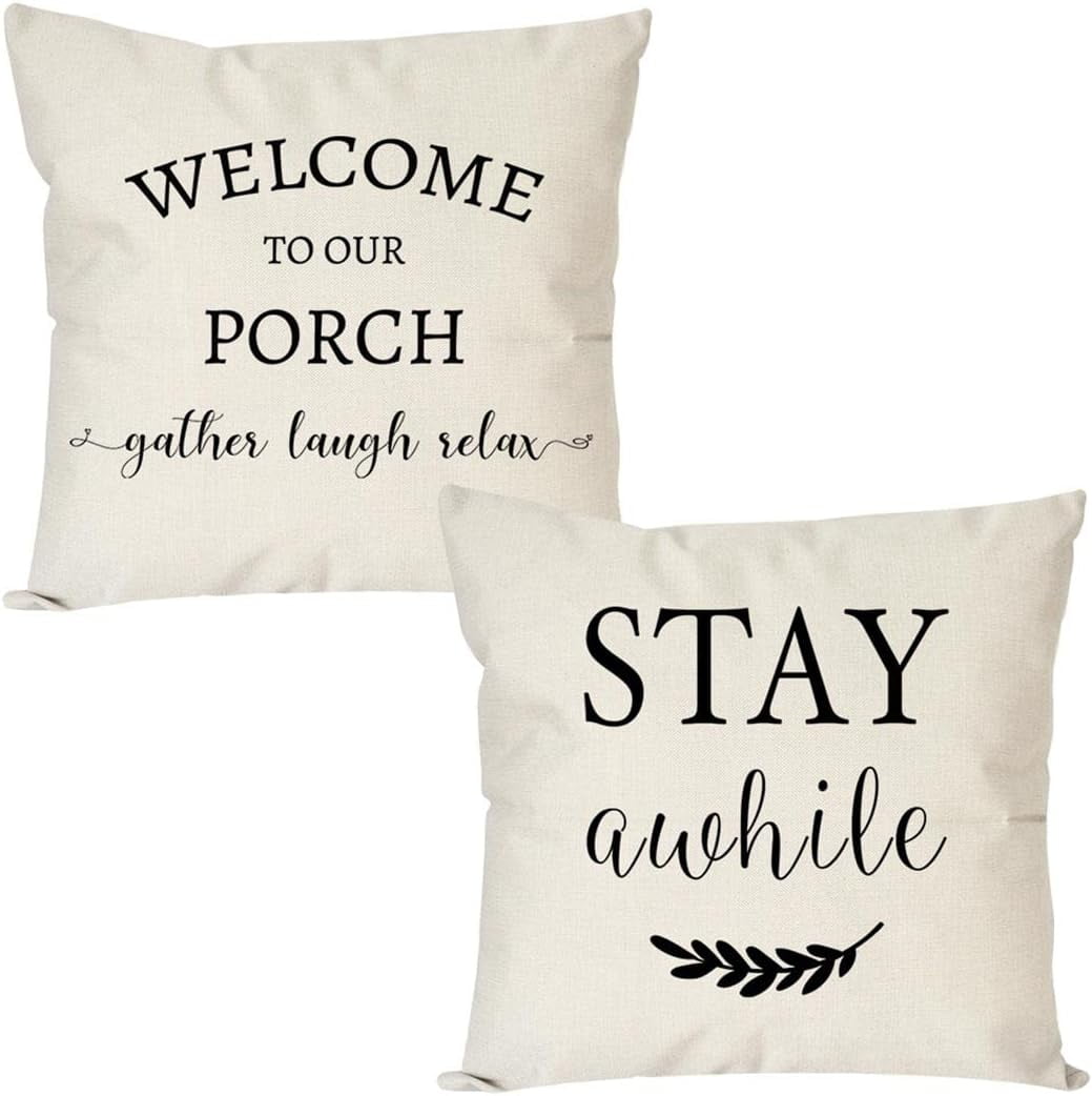 Welcome to Our Porch Stay Awhile Pillow Covers 18x18 Set of 2 for ...