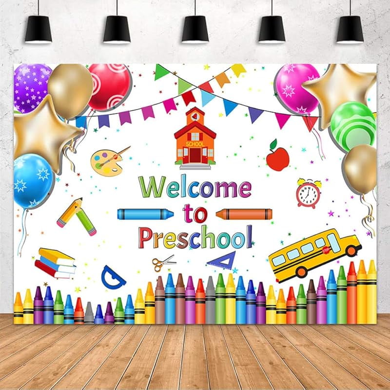 Welcome to Preschool Backdrop Back to School Party Decorations Supplies ...