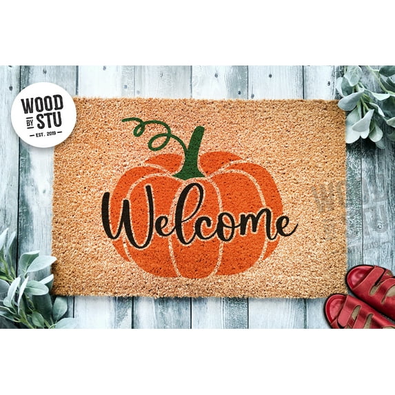 Welcome Pumpkin Door Mat | Autumn Rustic Fall Doormat | Welcome Mat ...