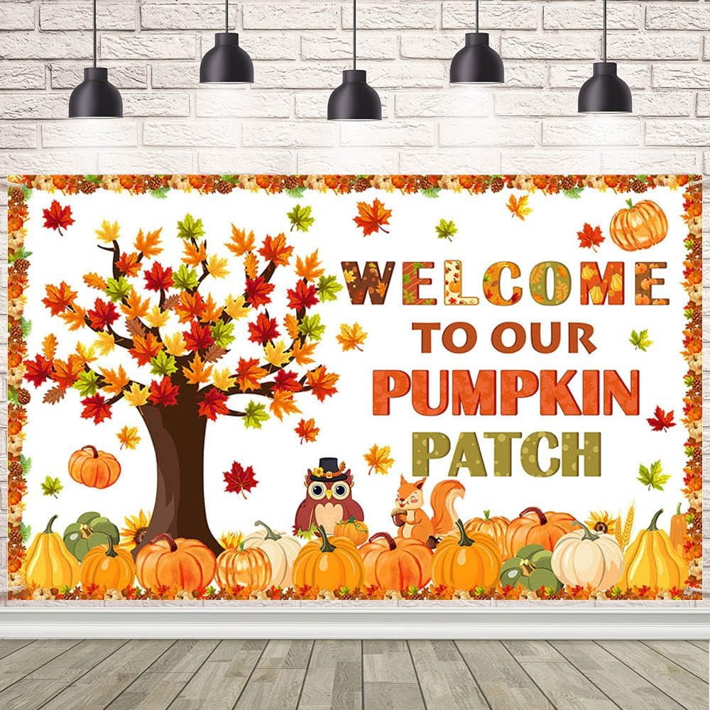 Welcome to Our Pumpkin Patch Banner Decorations Autumn Maple Leaves ...