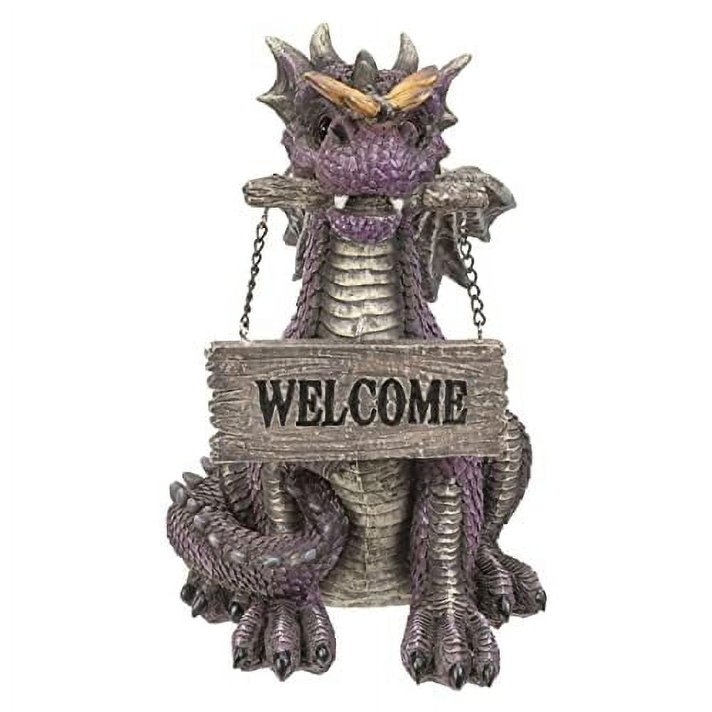 Medieval Collectibles Purple Dragon Decor Figurine Holding Welcome Sign ...