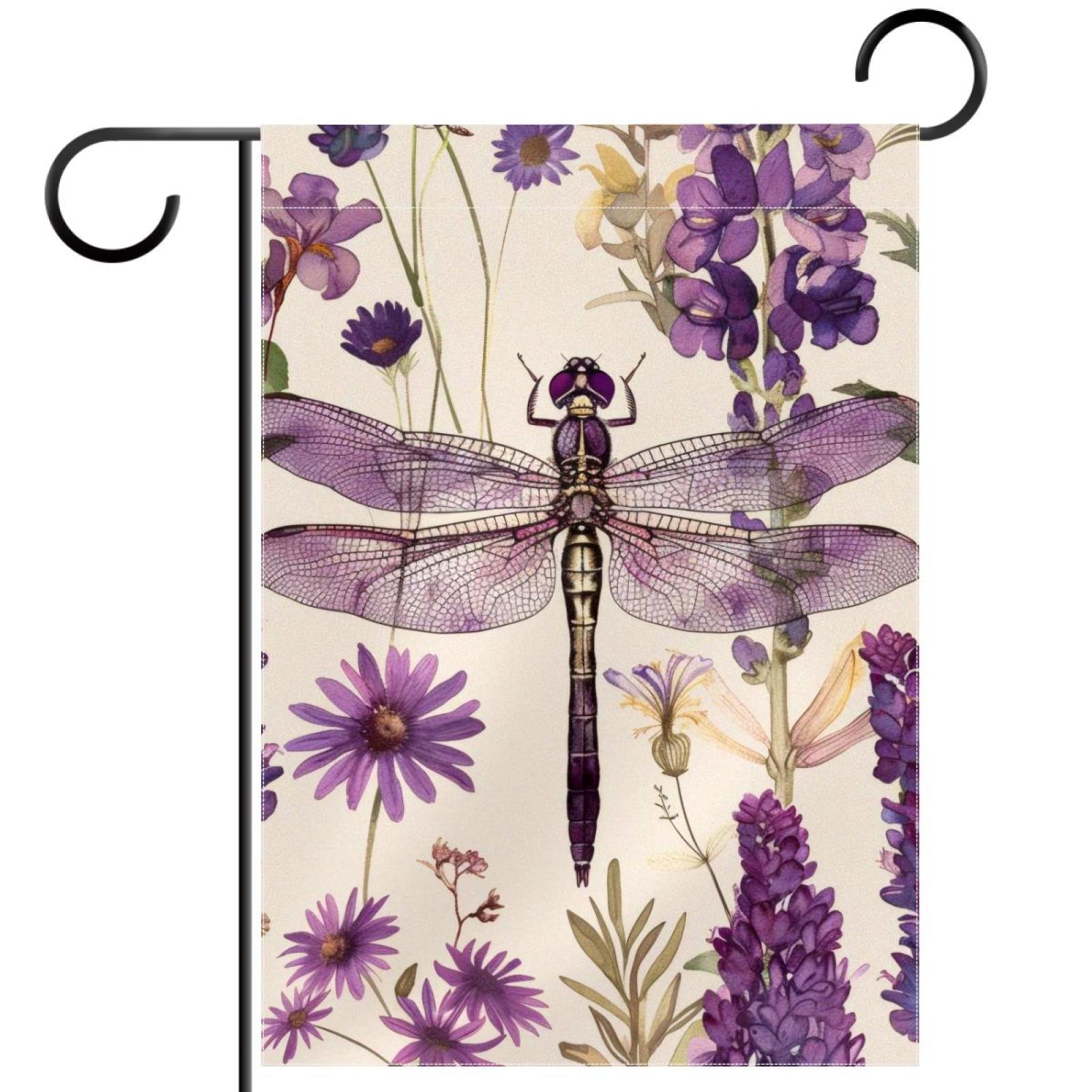Welcome Purple Dragonfly Retro Botanical Wildflowers Floral Herbs ...