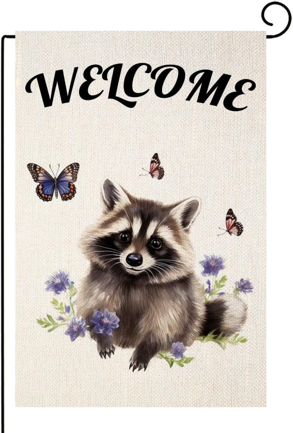 Welcome Raccoon Butterflies Garden Flag 12 X 18 inch Vertical Double ...
