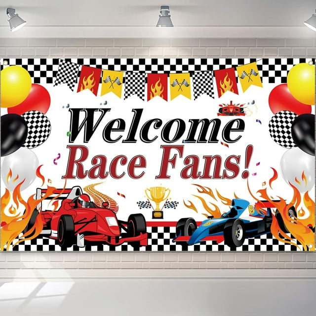 Welcome Race Fans Banner Backdrop, Car Racing Party Decorations, Car ...