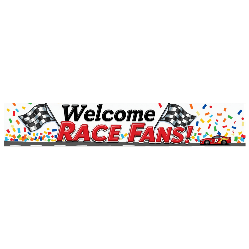 Welcome Race Fans Banner with Checkered Flags and Confetti Race Themed ...