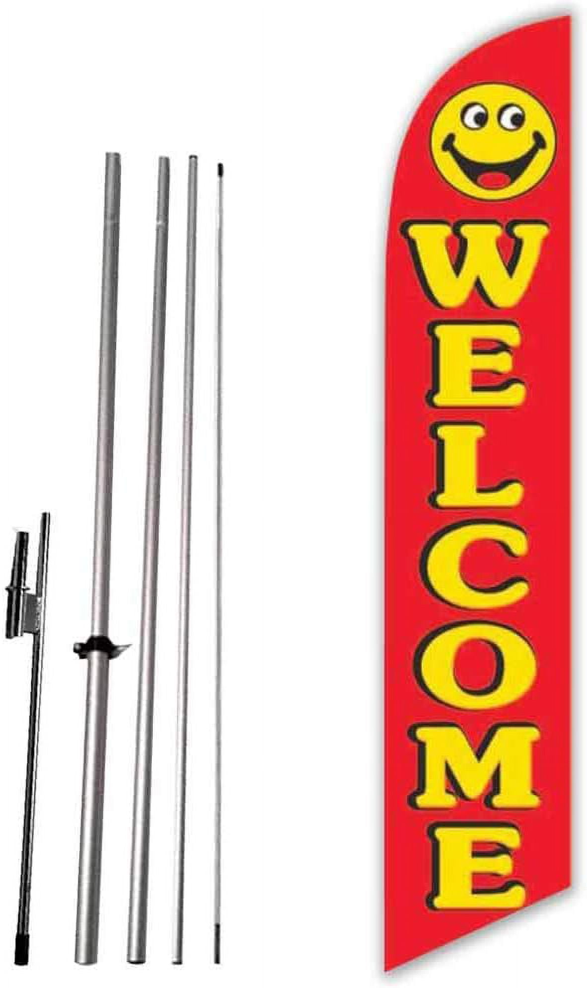 Welcome (Red) Advertising Feather Flag Banner with Complete 15ft Pole ...