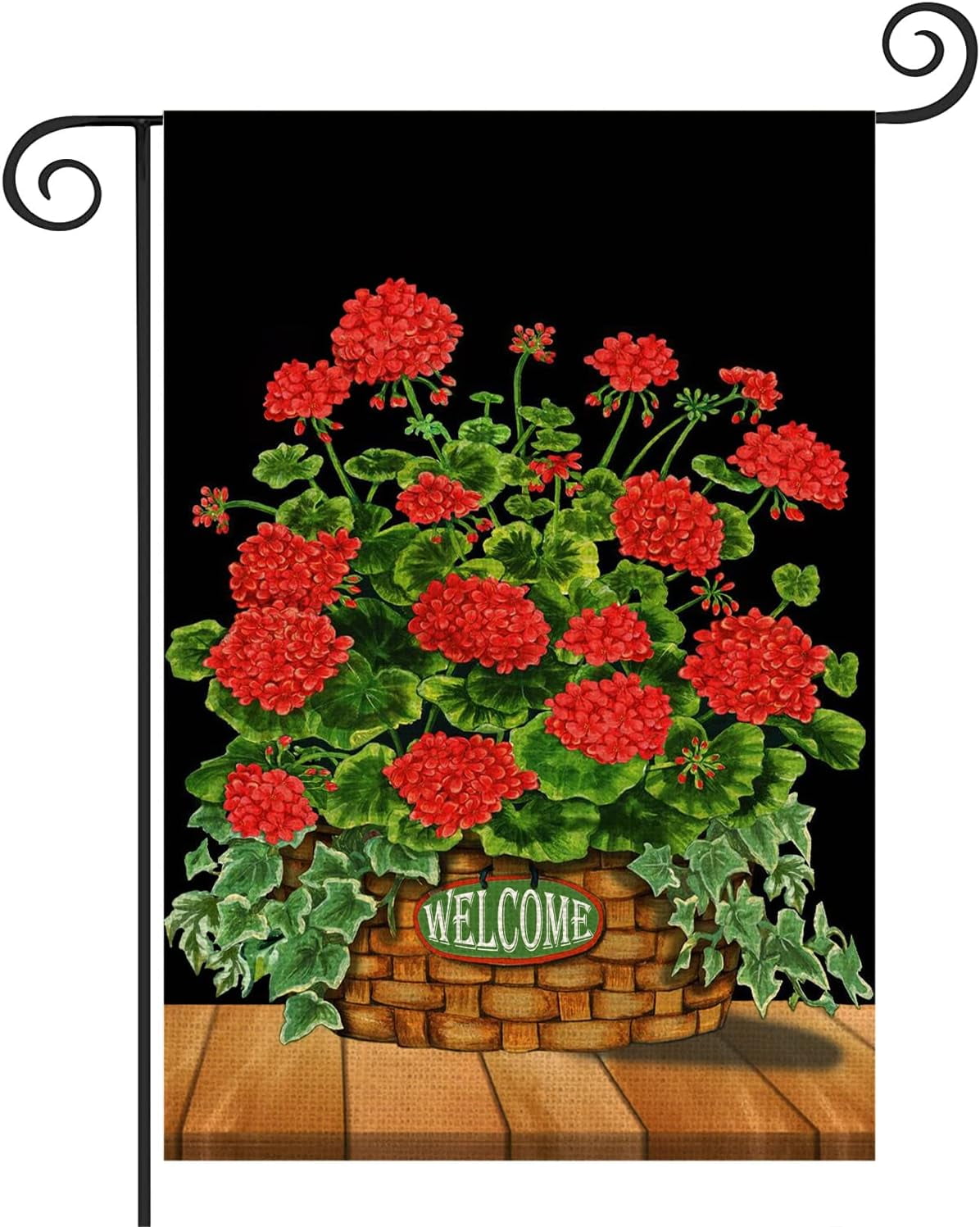 Welcome Red Flower Garden Flag Double Sided 12.5x18 Black Background ...
