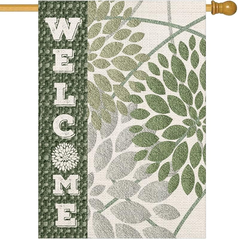 Welcome Red Flower House Flag Double Sided 28x40 Inch Black Background ...