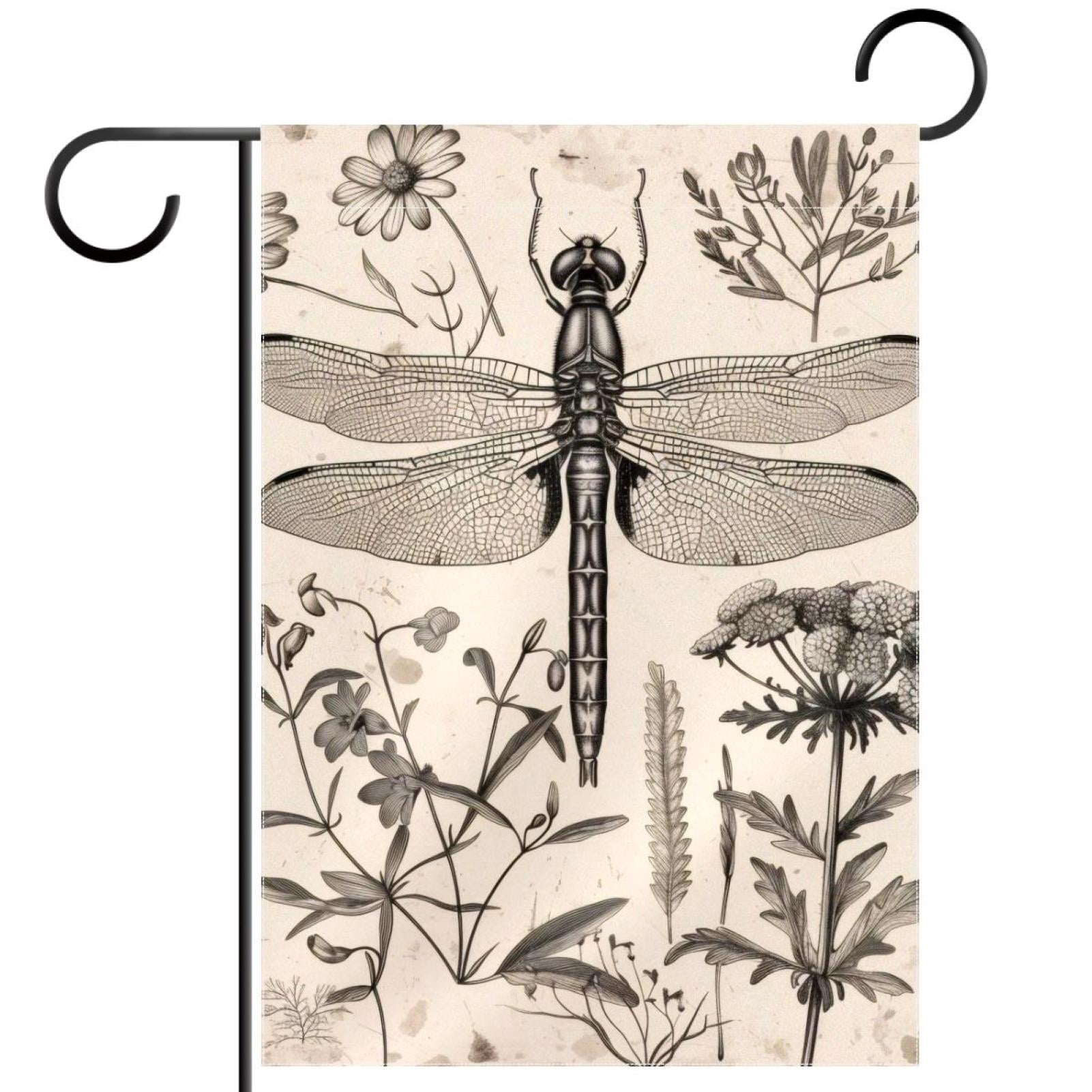 Welcome Retro Dragonfly Wildflowers Floral Herbs Garden Flag, Vertical ...