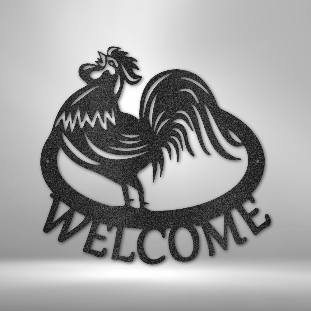 Welcome Rooster Steel Sign Laser Cut Powder Coated Home & Office Metal Wall Decor Multiple Sizes ...