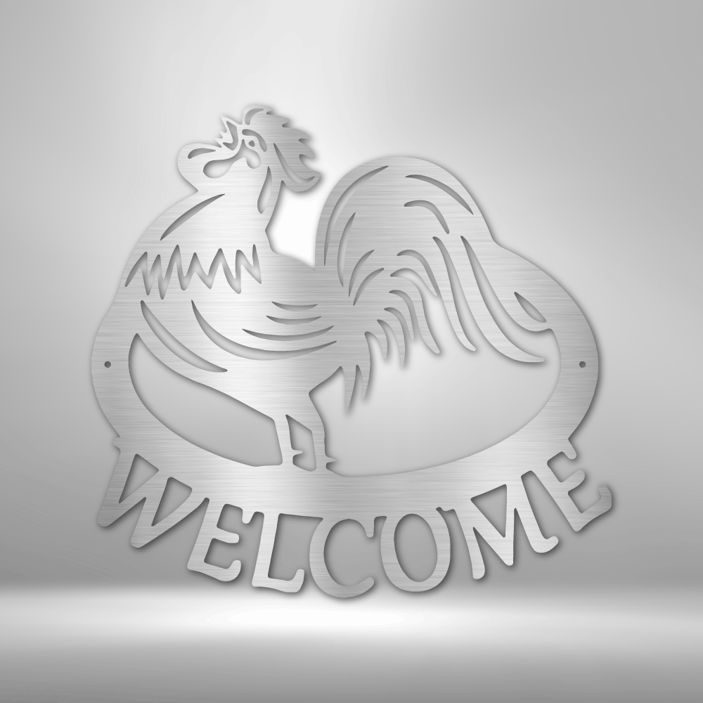 Welcome Rooster Steel Sign Laser Cut Powder Coated Home & Office Metal Wall Decor Multiple Sizes ...