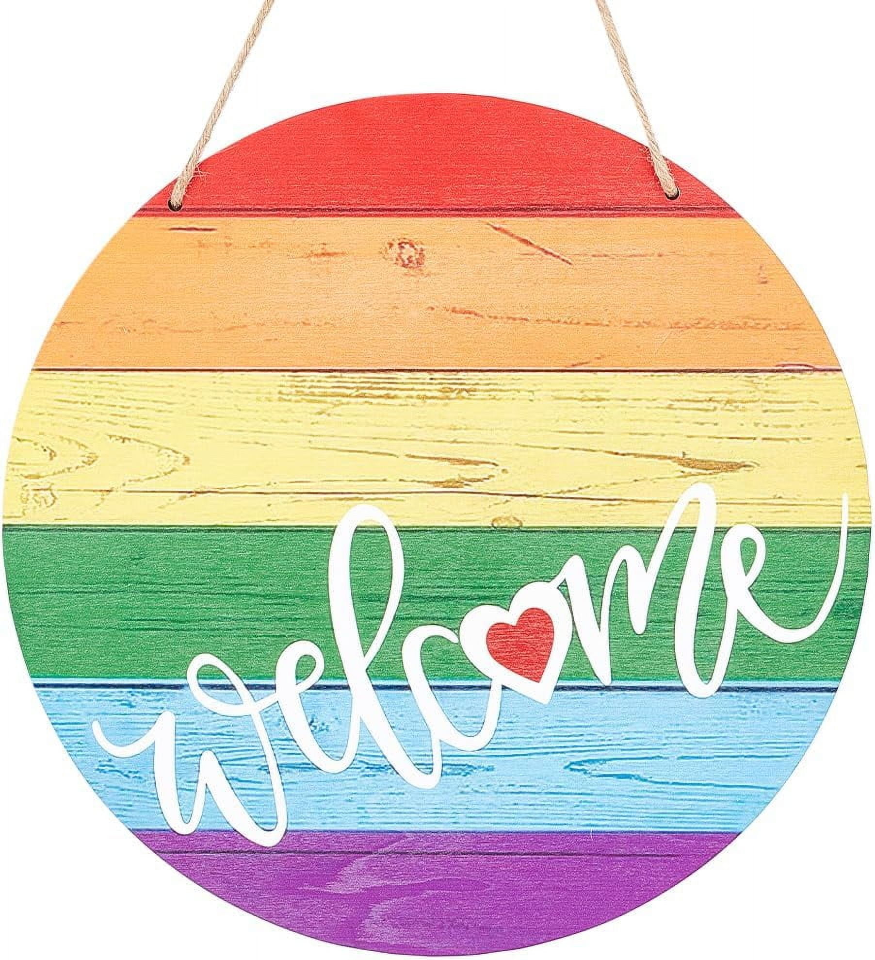 Welcome Round Wood Wall Hanging Sign Rainbow Sign for Front Door Decor ...