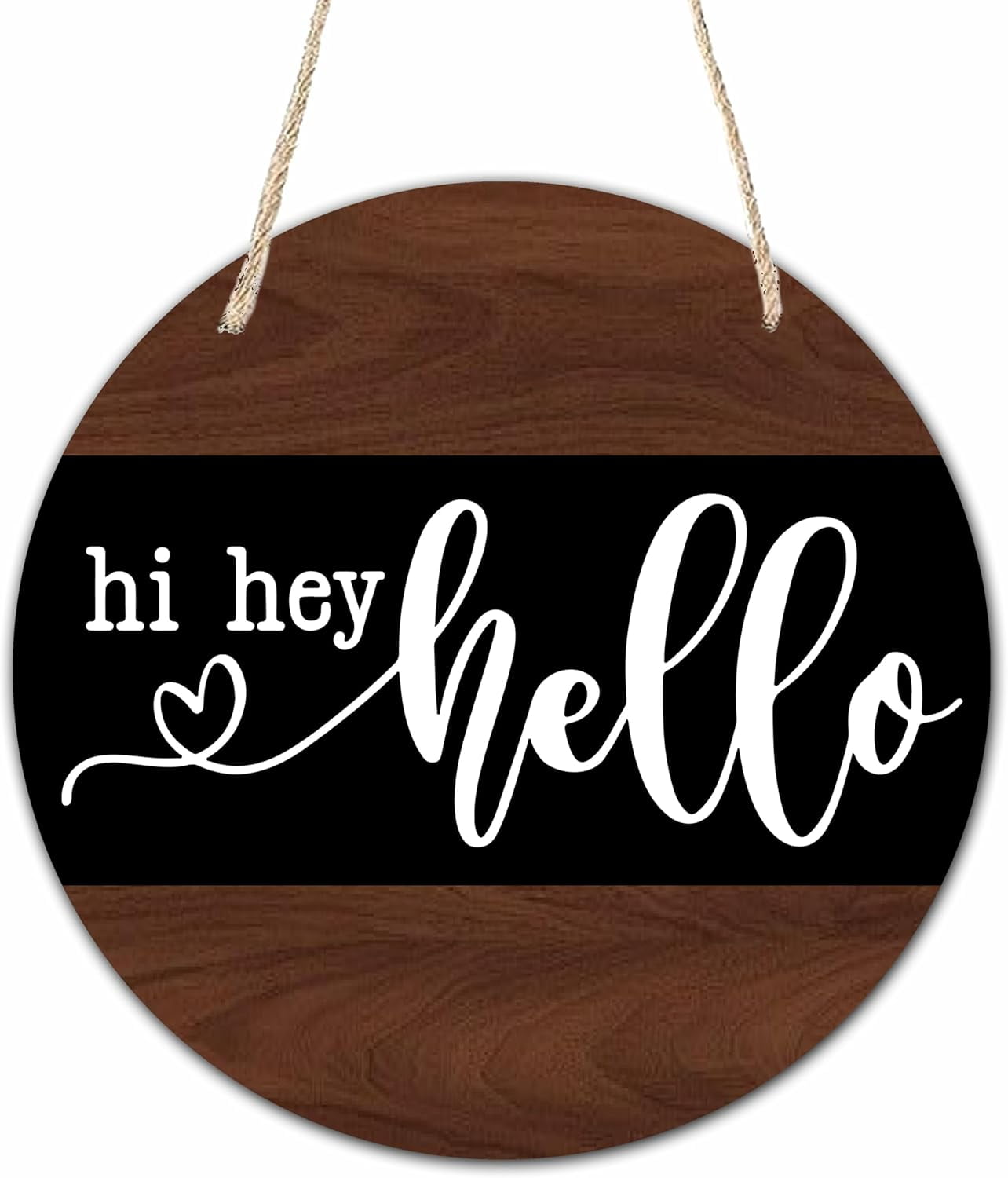 Welcome Round Wooden Door Sign With Rope - Hi Hey Hello Round Hanging ...