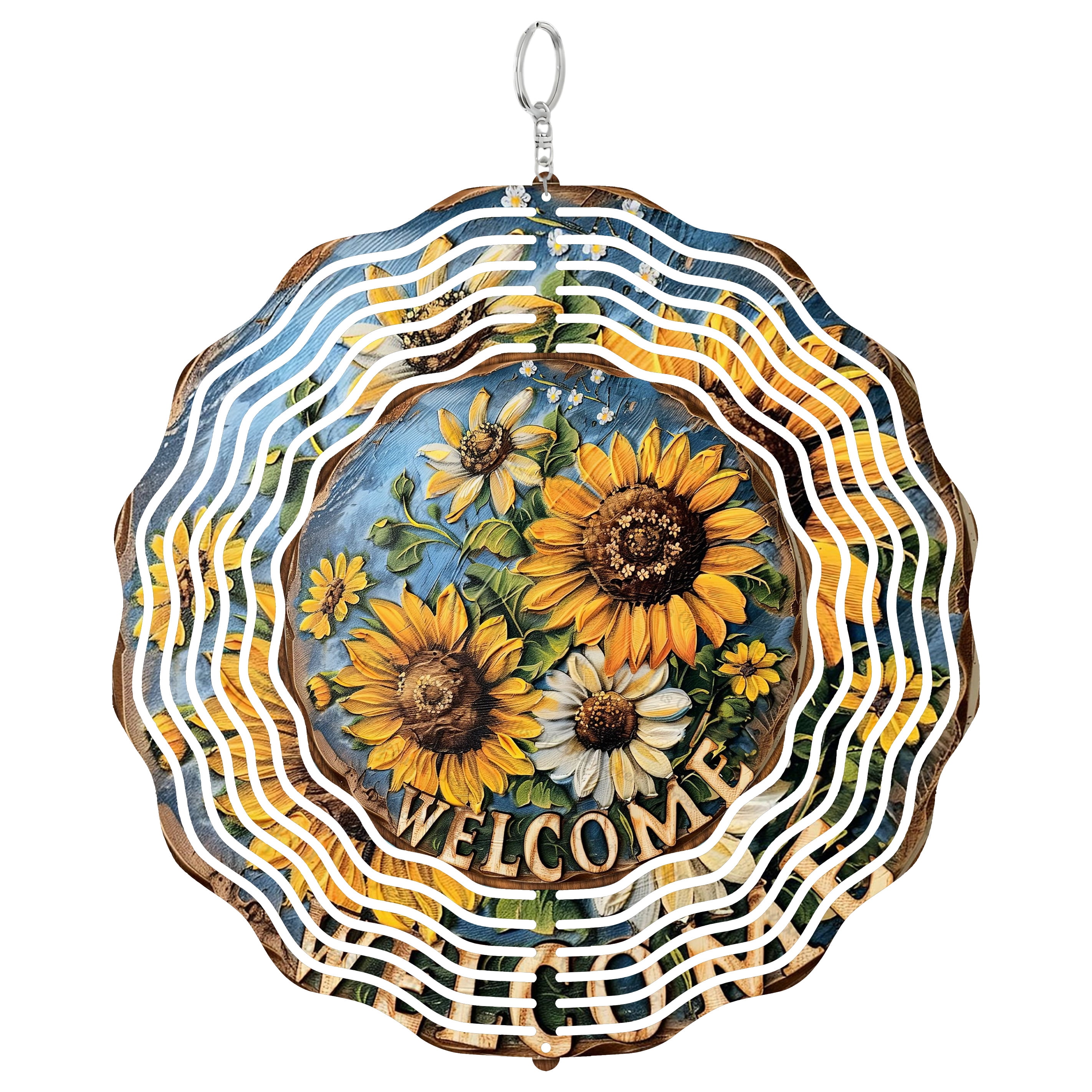 Welcome Rustic Sunflowers 3D Wind Spinner, UV Printed Tinplate ...