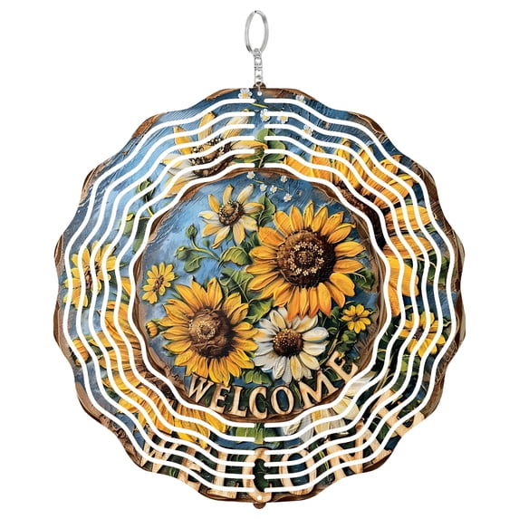 Welcome Rustic Sunflowers 3D Wind Spinner, UV Printed Tinplate ...
