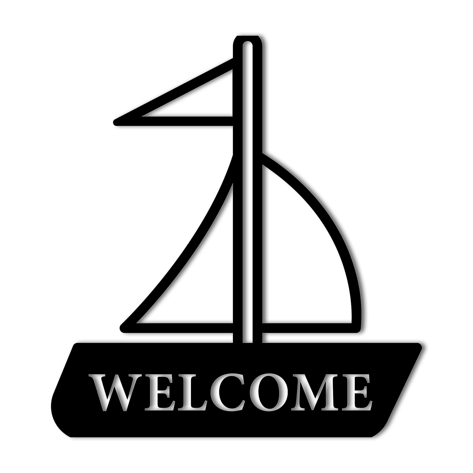 Welcome Sailboat Metal Wall Sign or Front Door Hanger | Nautical Metal ...