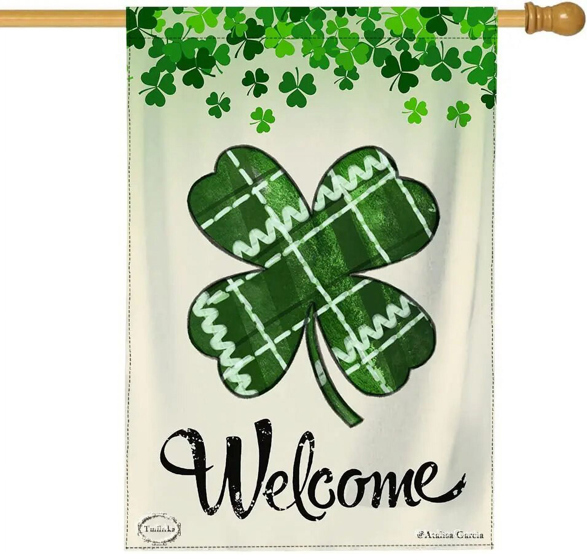 Welcome Saint Patricks Day Shamrock Clover Daisy Flower Mason Jar Green ...