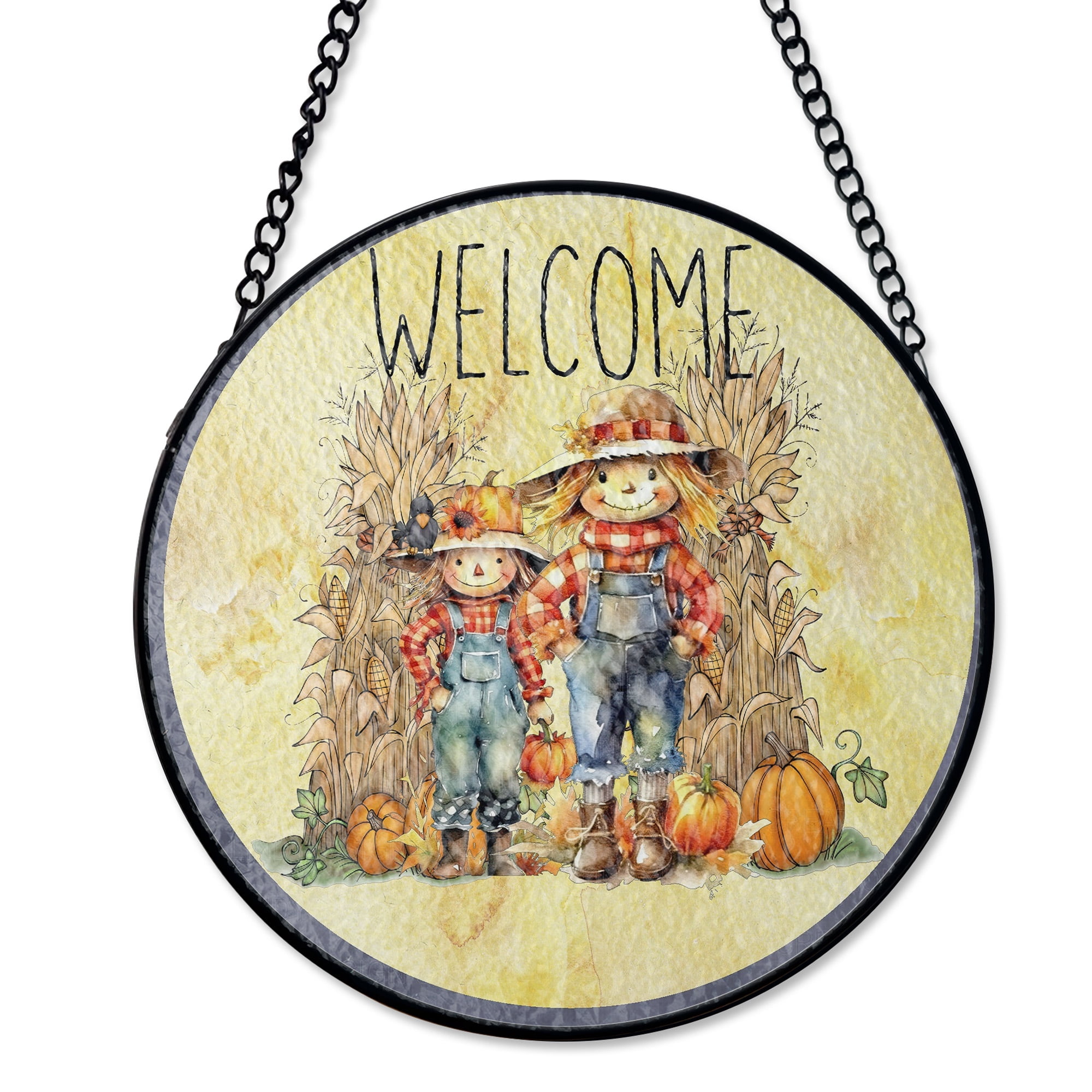 Welcome Scarecrow Friends Stained Glass Style Suncatcher, UV Printed ...