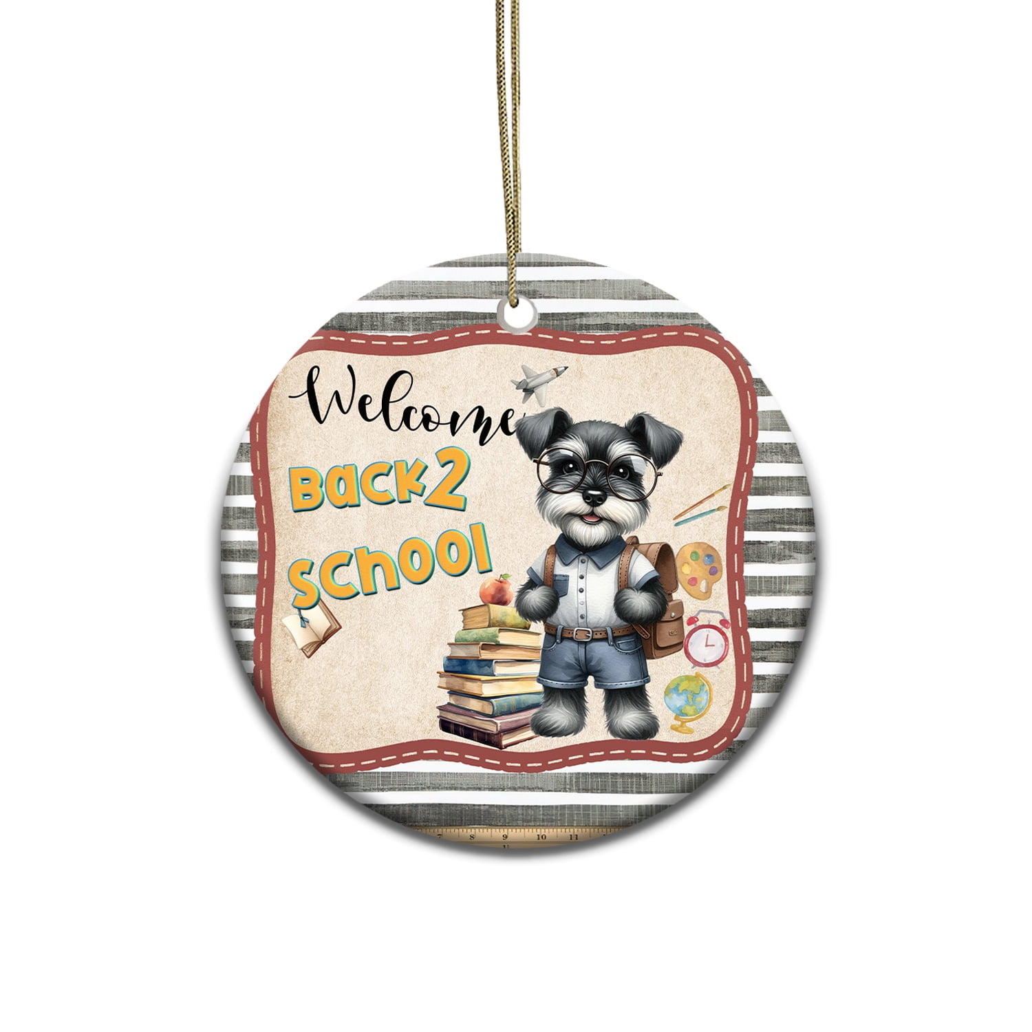 Welcome Schnauzer Back to School Vintage Retro Ceramic Round Ornament ...