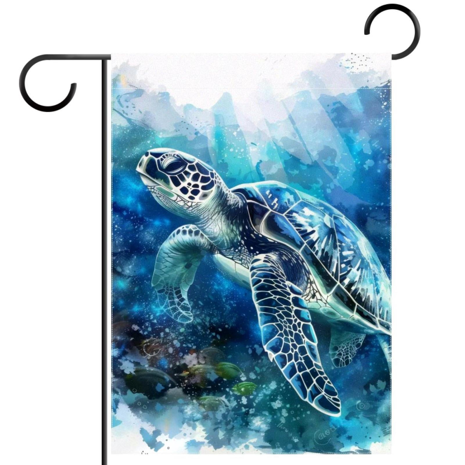 Welcome Sea Turtle Ocean Watercolor Style Garden Flag, Vertical Double ...