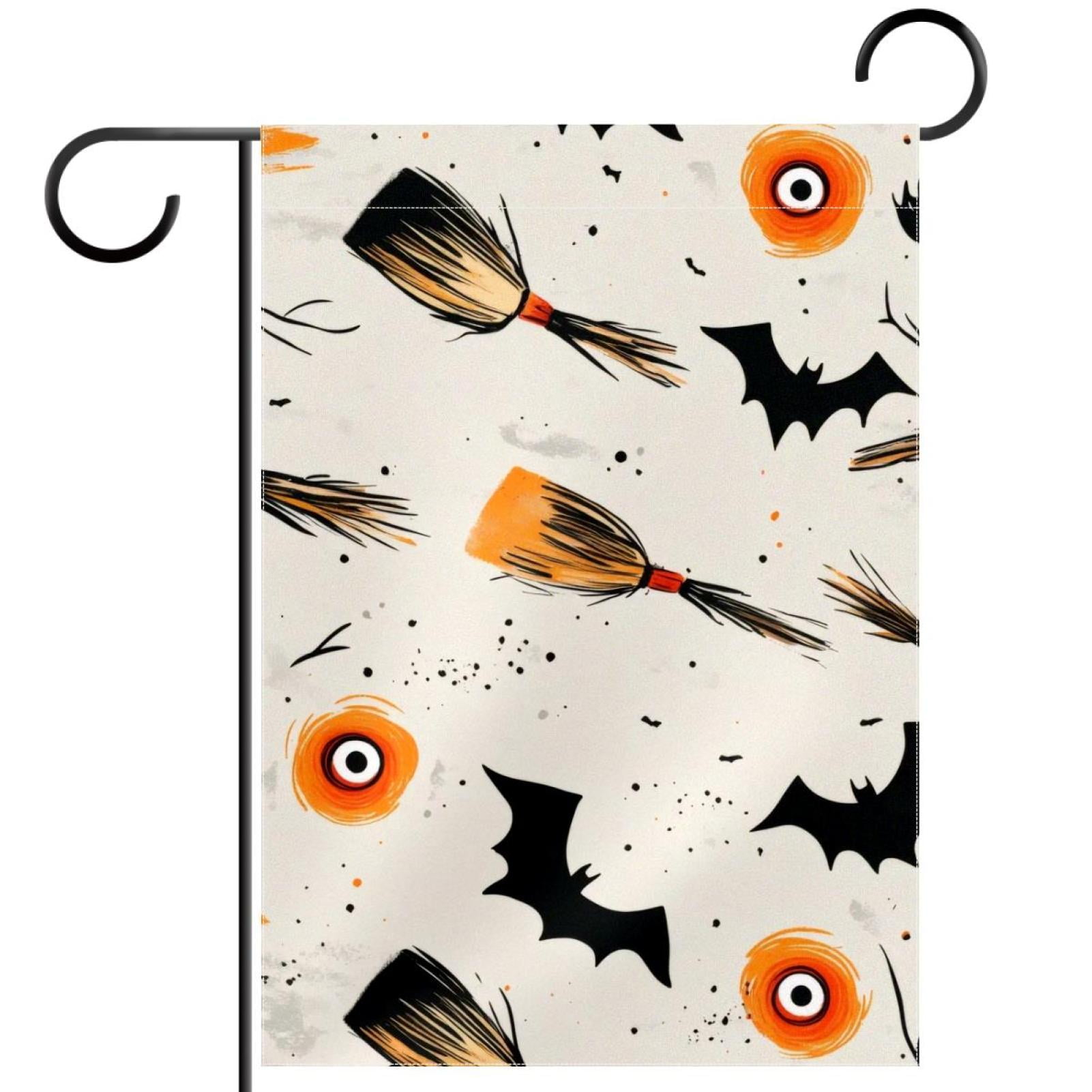 Welcome Seamless Halloween Brooms Flying Eyes Bats Garden Flag ...