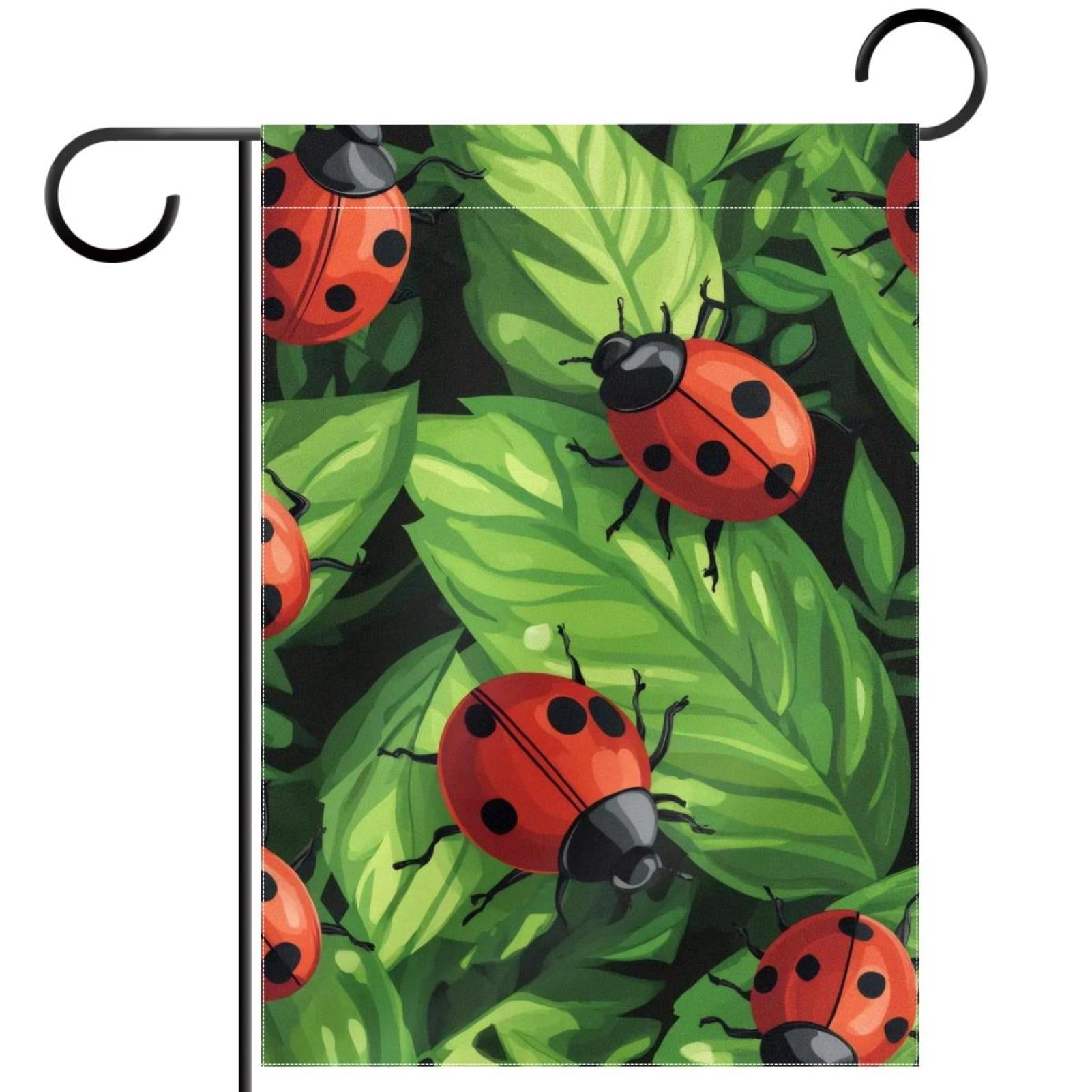 Welcome Seamless Lady Bugs on Green Leaves Garden Flag, Vertical Double ...
