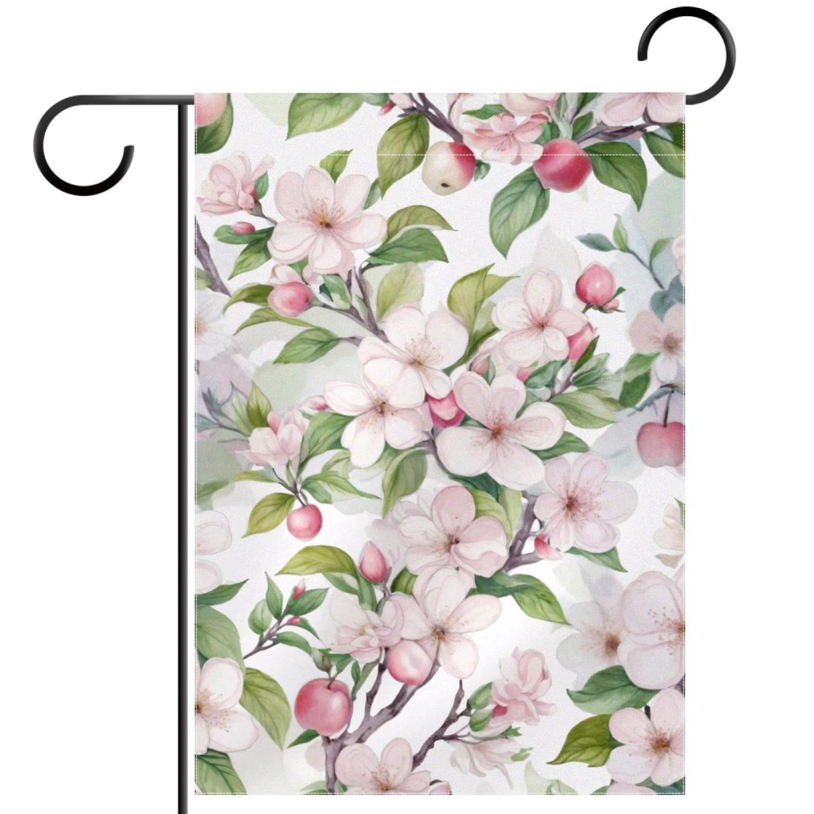 Welcome Seamless Watercolor Pink Flower Botanical Pattern Garden Flag ...