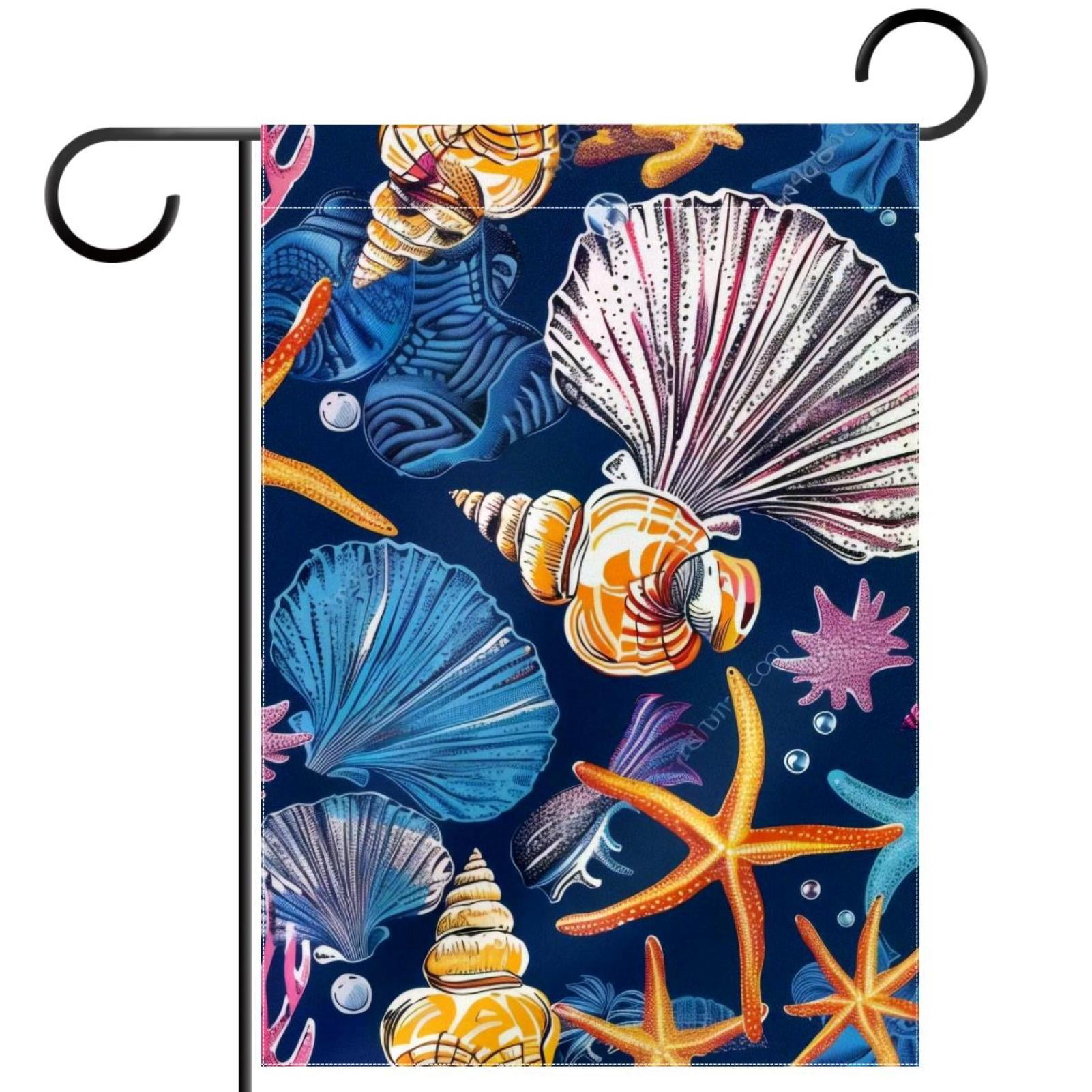 Welcome Seashells Corals and Starfishes Marine Pattern Garden Flag ...