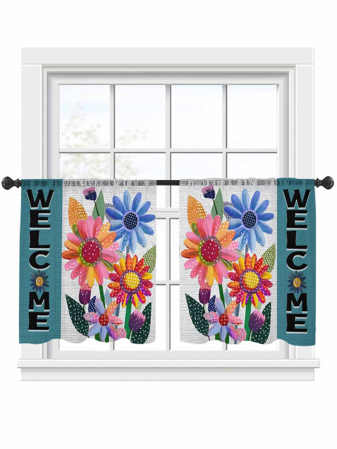 Welcome Sheer Curtains 2 Panels Set Spring Blue Pink Dots Floral White ...