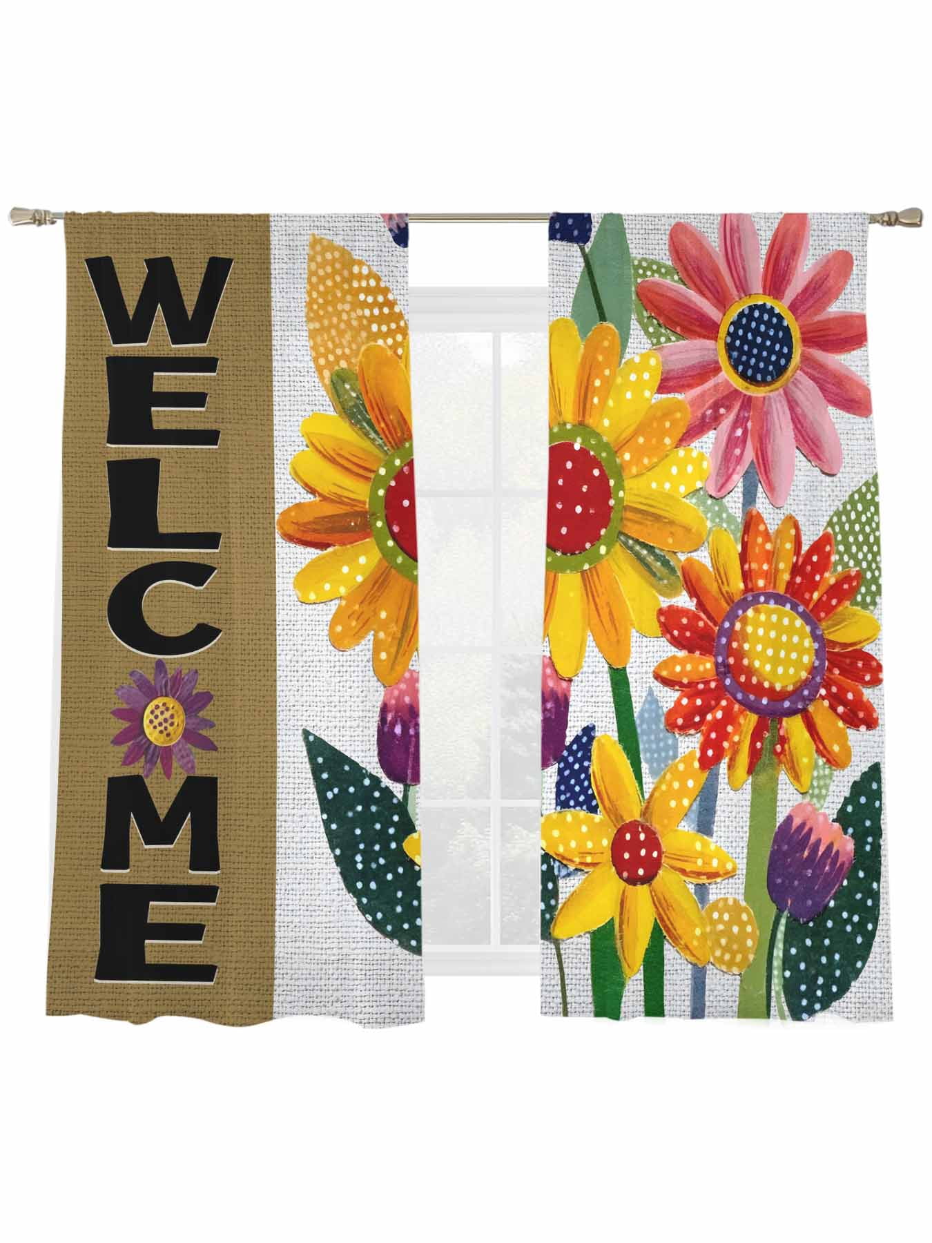 Welcome Sheer Curtains 2 Panels Set Spring Yellow Pink Dots Floral ...
