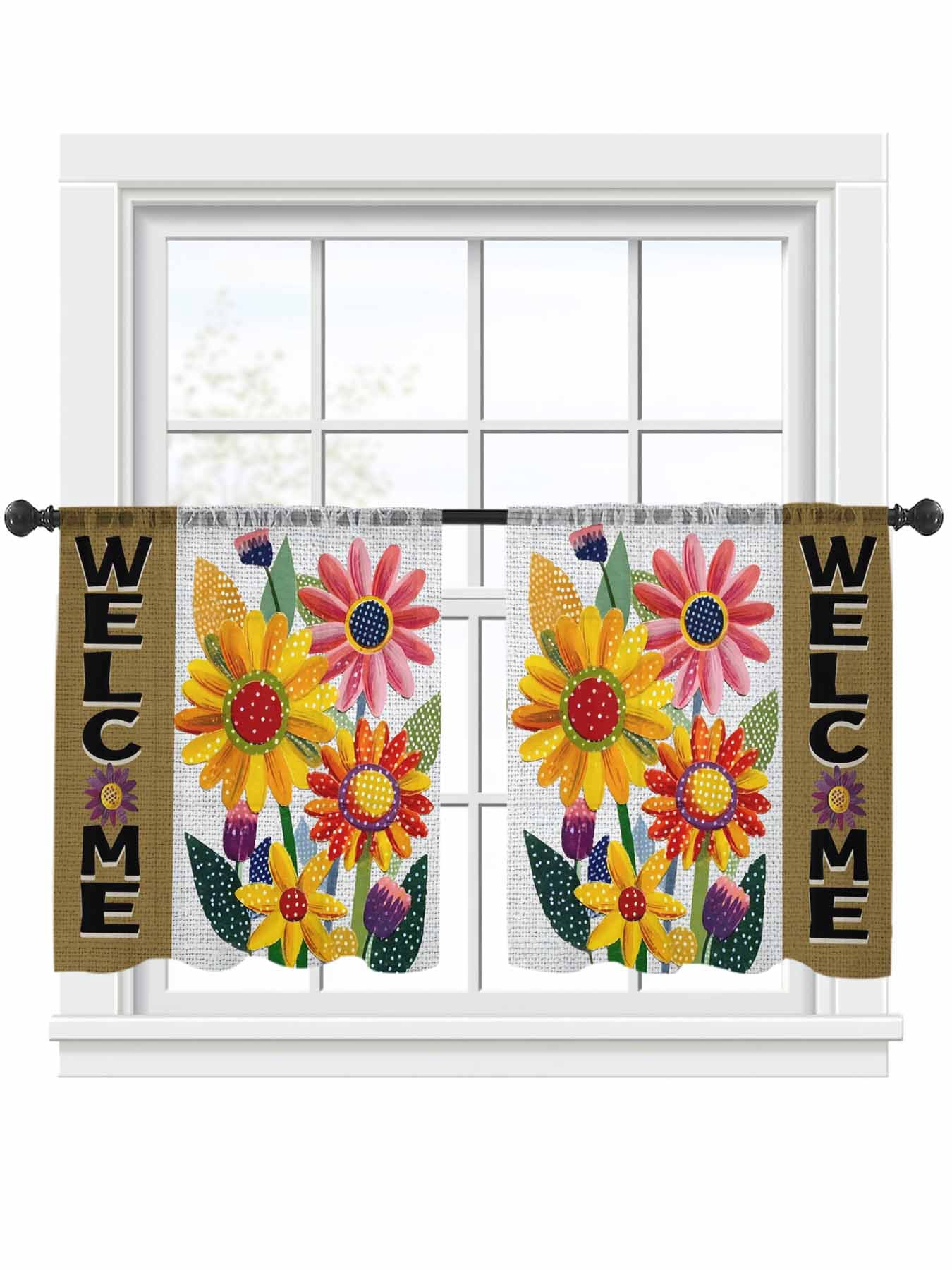 Welcome Sheer Curtains 2 Panels Set Spring Yellow Pink Dots Floral ...