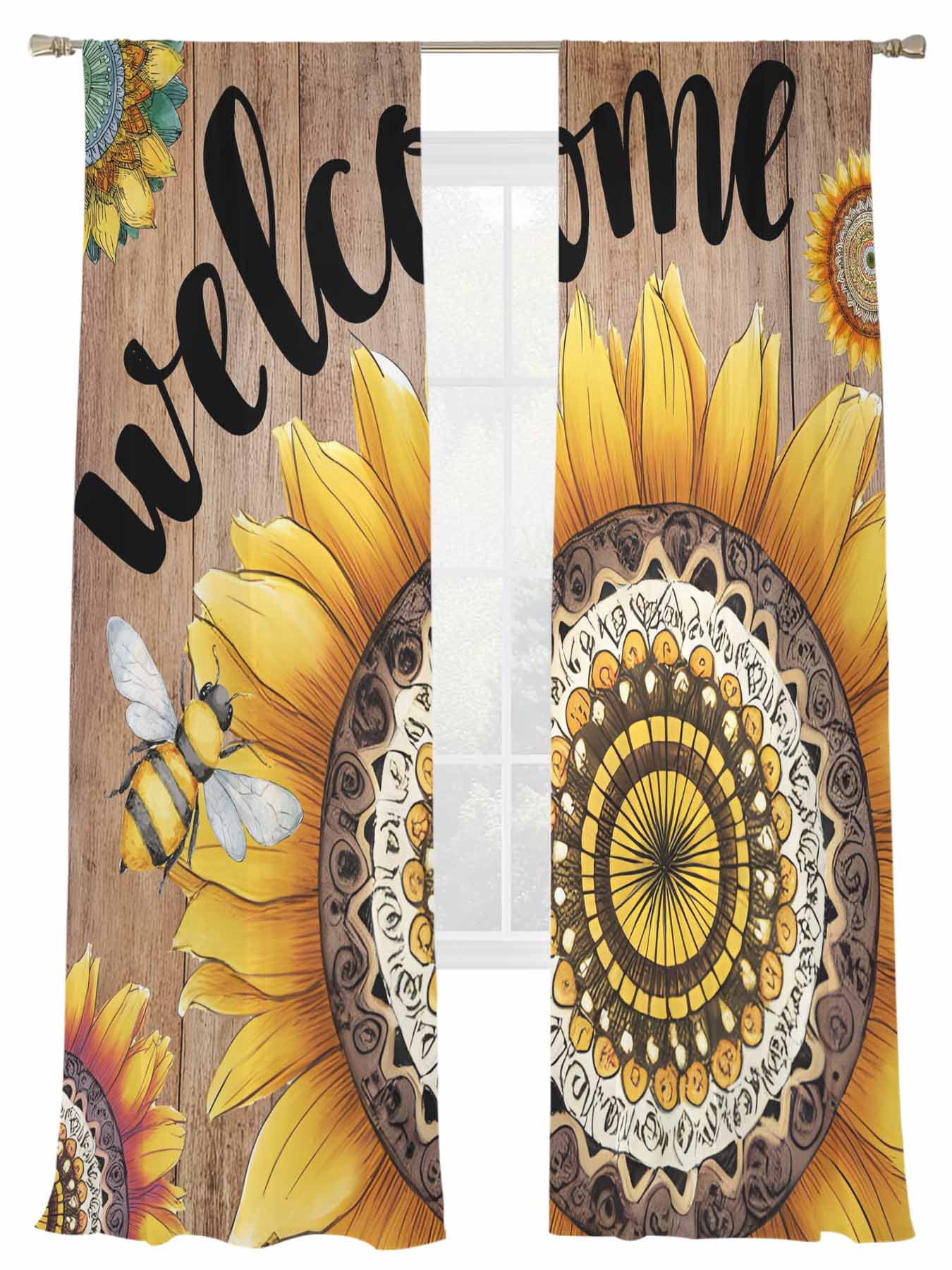 Welcome Sheer Curtains 2 Panels Set Summer Flowers Watercolor Bohemia ...