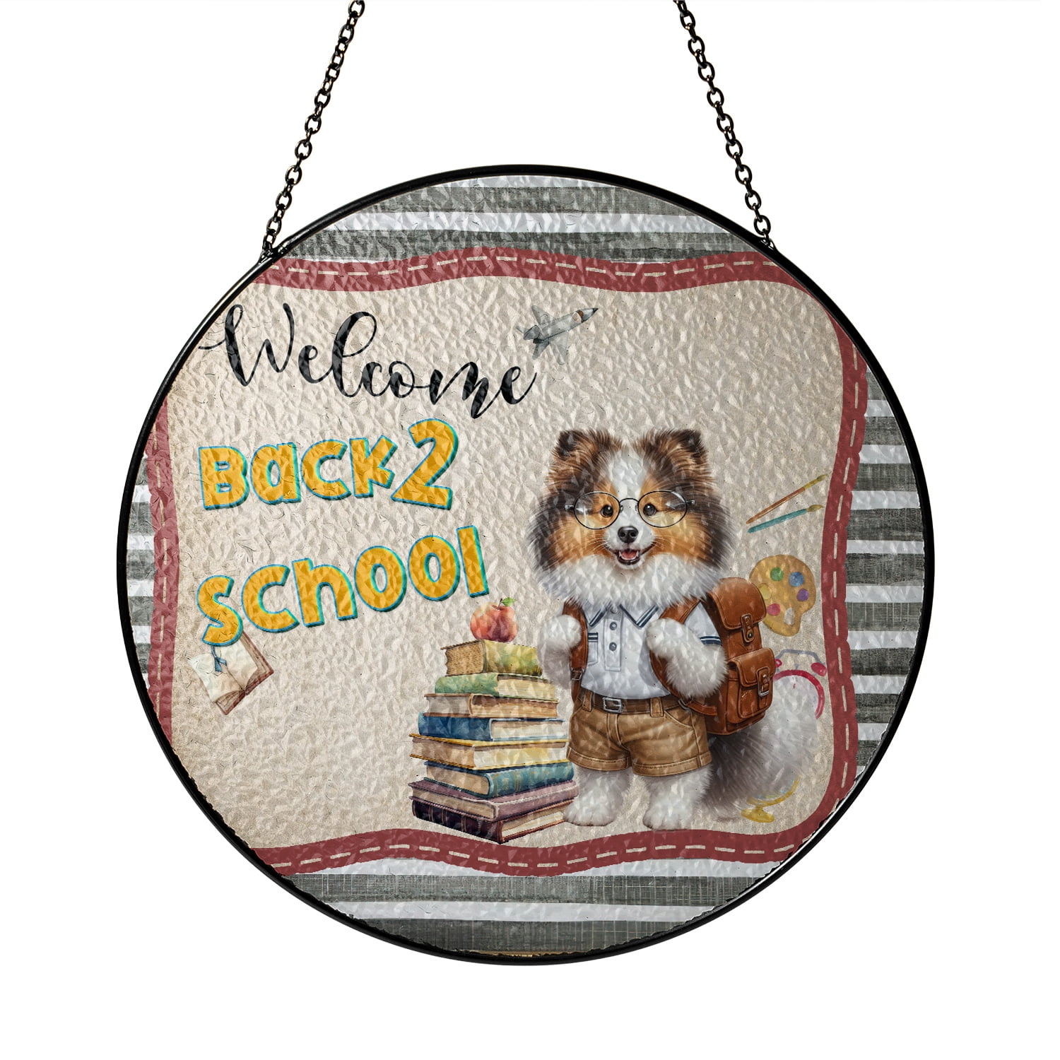 Welcome Shetland Sheepdog Back to School Vintage Retro Stained Glass ...
