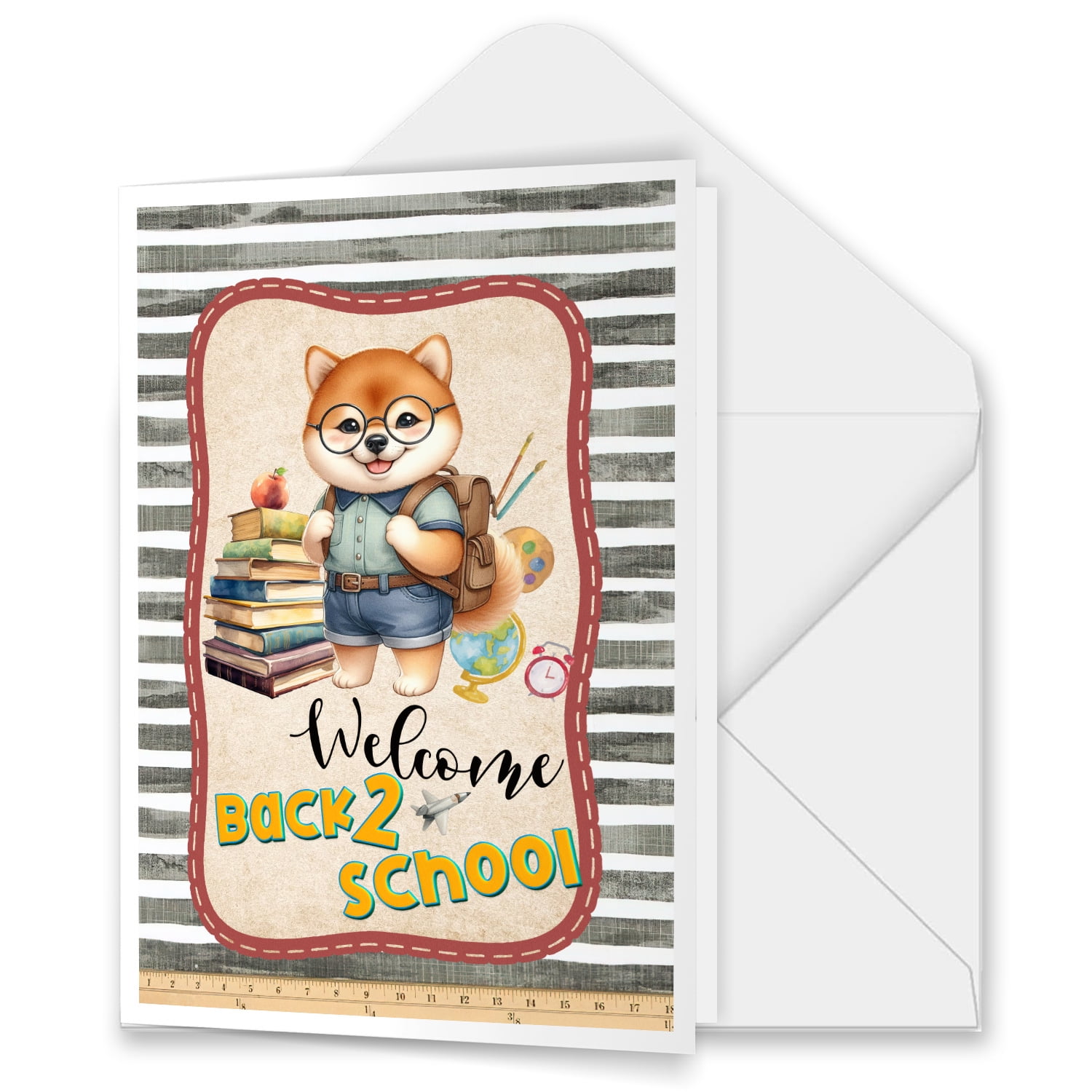 Welcome Shiba Inu Back to School Vintage Retro 5x7in Folded Greeting ...