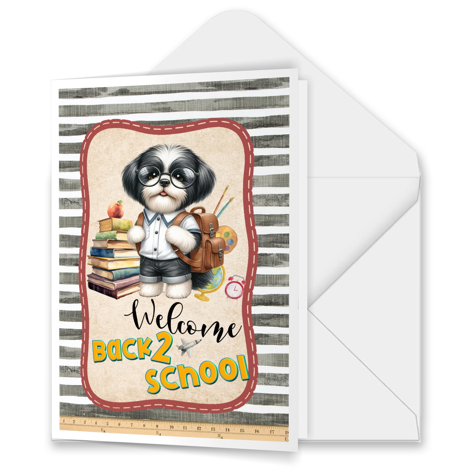 Welcome Shih Tzu Back to School Vintage Retro 5x7in Folded Greeting ...
