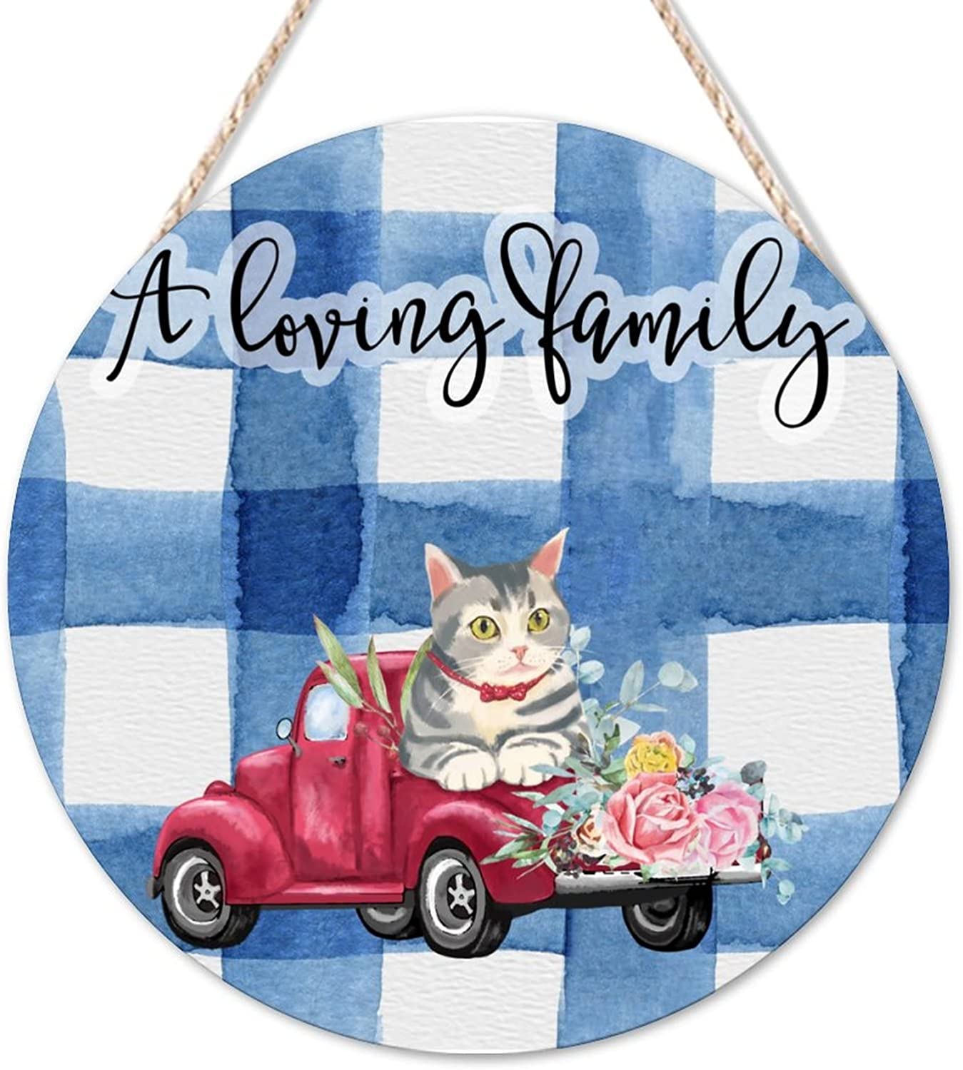 Welcome Sign A Loving Family Round Wood Signs Farmhouse Blue Buffalo ...