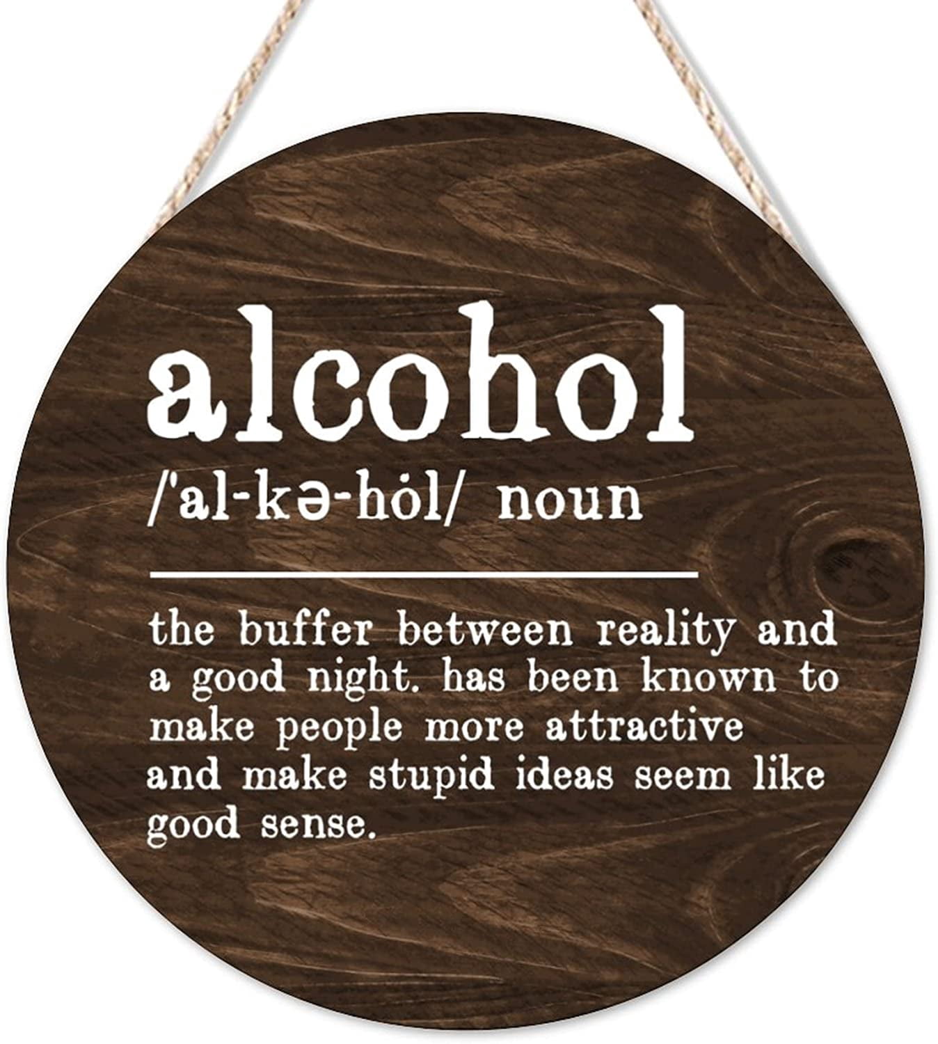 Welcome Sign Alcohol Definition Round Wooden Sign Farmhouse Word ...