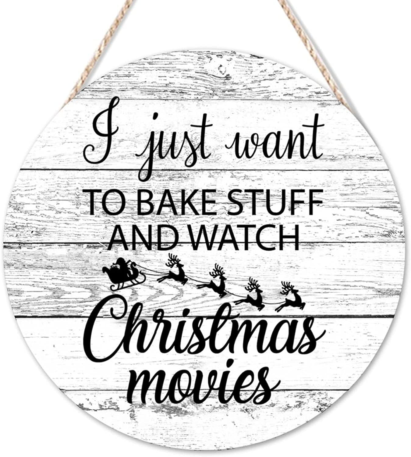 Welcome Sign Bake Stuff and Watch Christmas Movies Round Wood Sign Wall ...