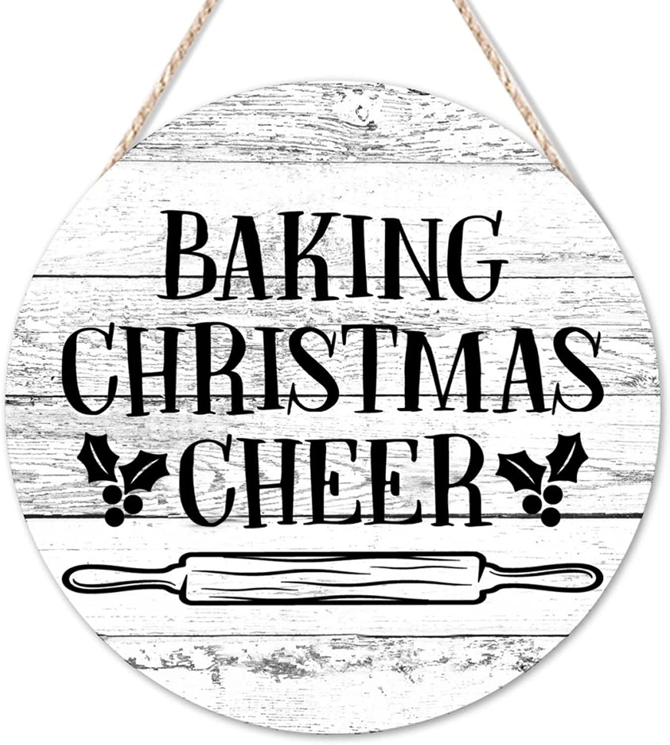 Welcome Sign Baking Christmas Cheer Round Wood Signs Door Sign Holy ...