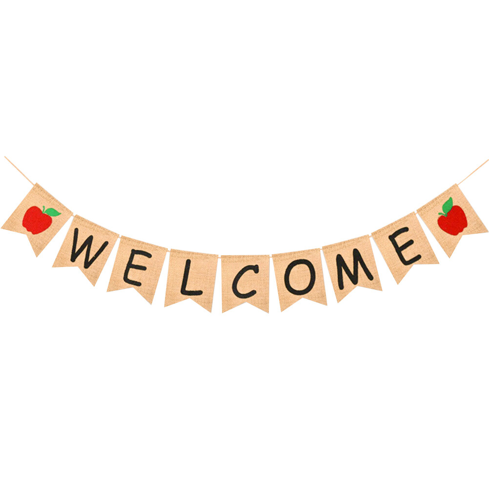HOOWIFFY Black Burlap Bunting Welcome Sign Banner for Festivals and ...