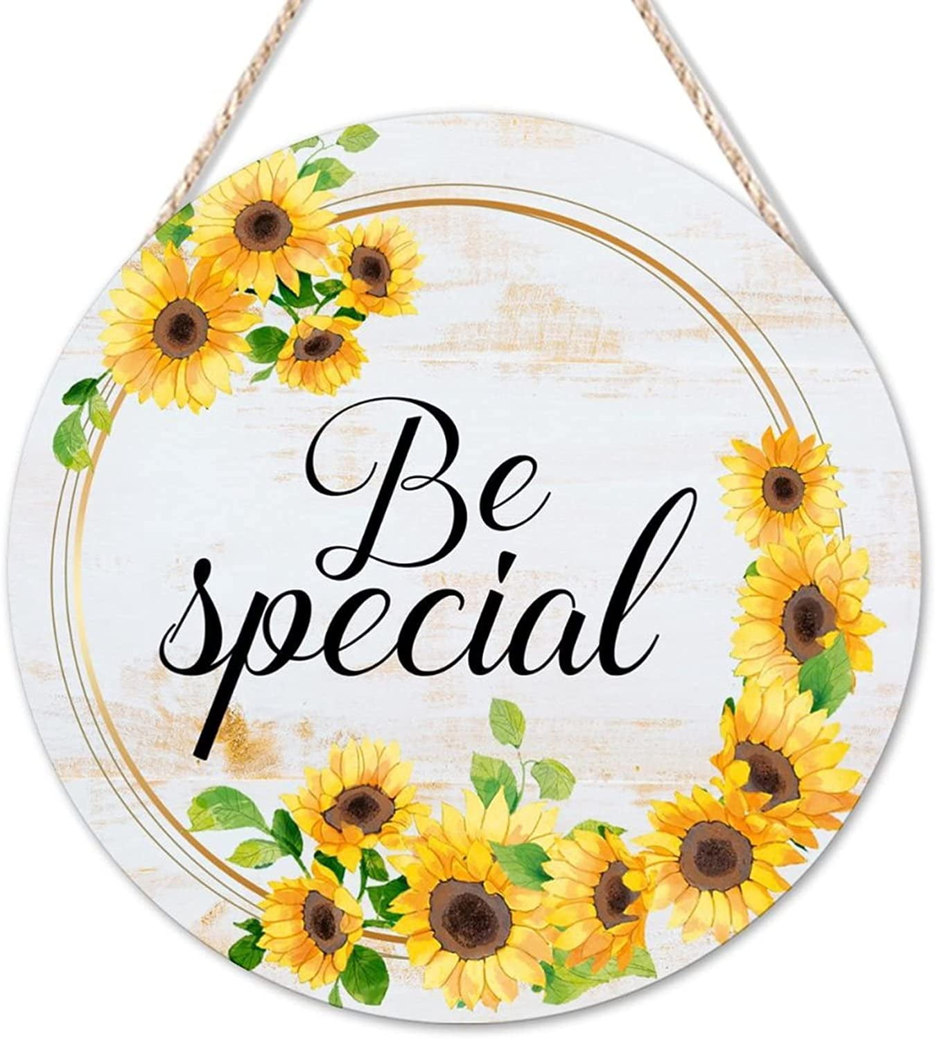 Welcome Sign Be Special Round Wooden Signs Retro Spring Sunflower ...
