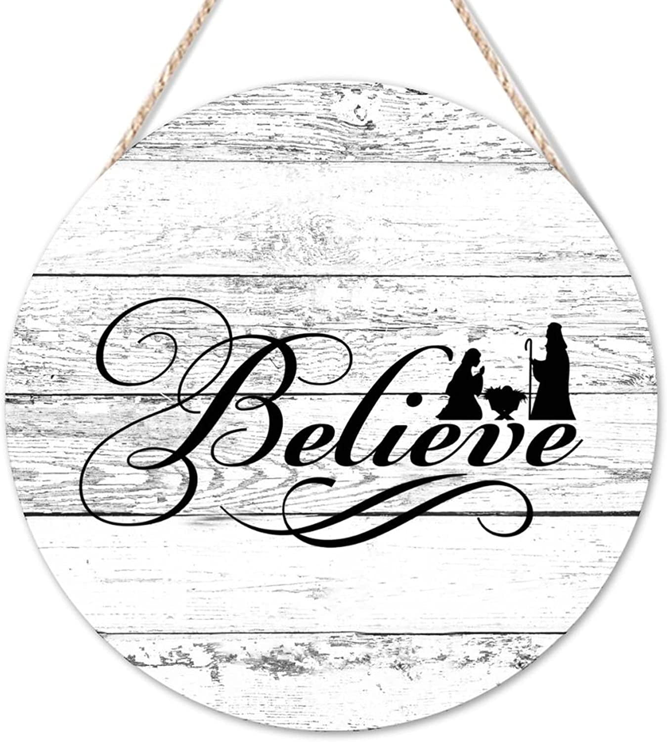 Welcome Sign Believe Round Wood Sign Retro Wall Art Signs Christmas is ...