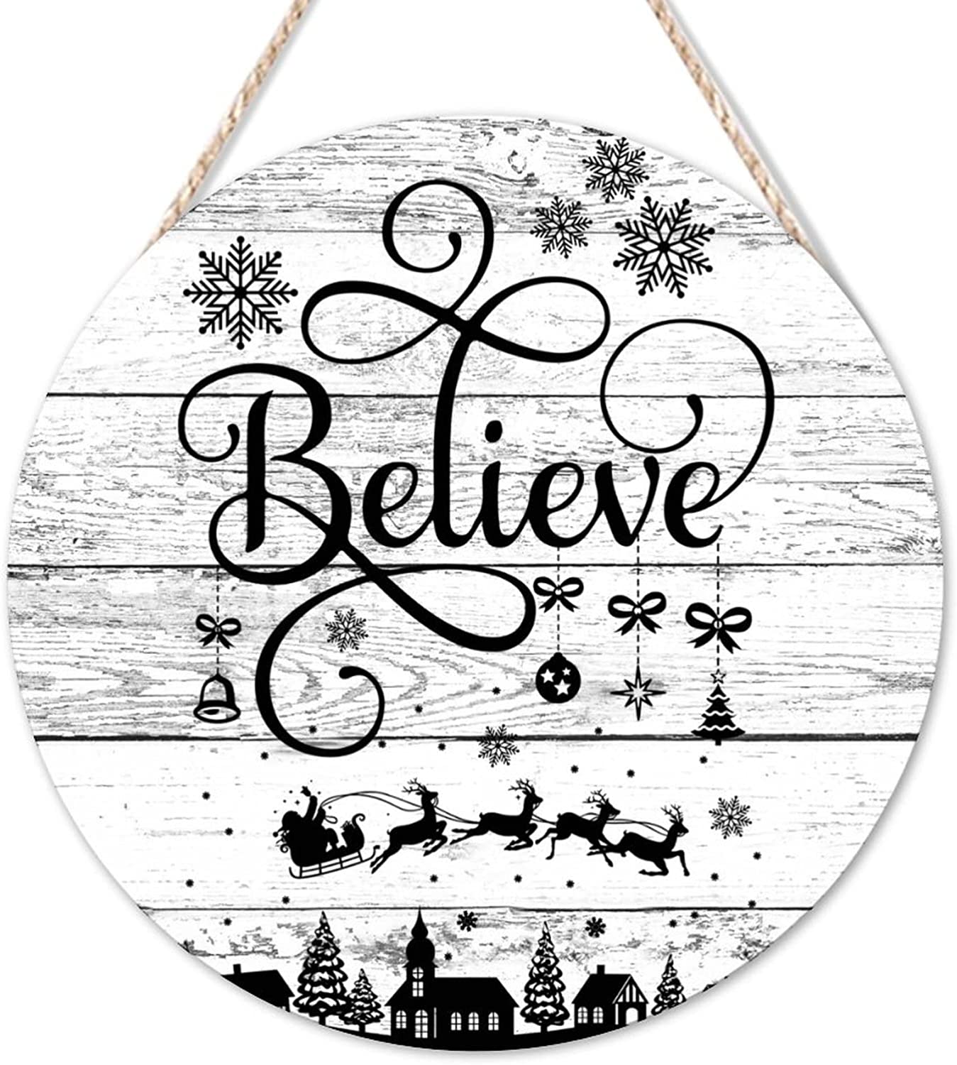 Welcome Sign Believe Round Wood Sign Wall Art Sign Holy Night Farmhouse ...