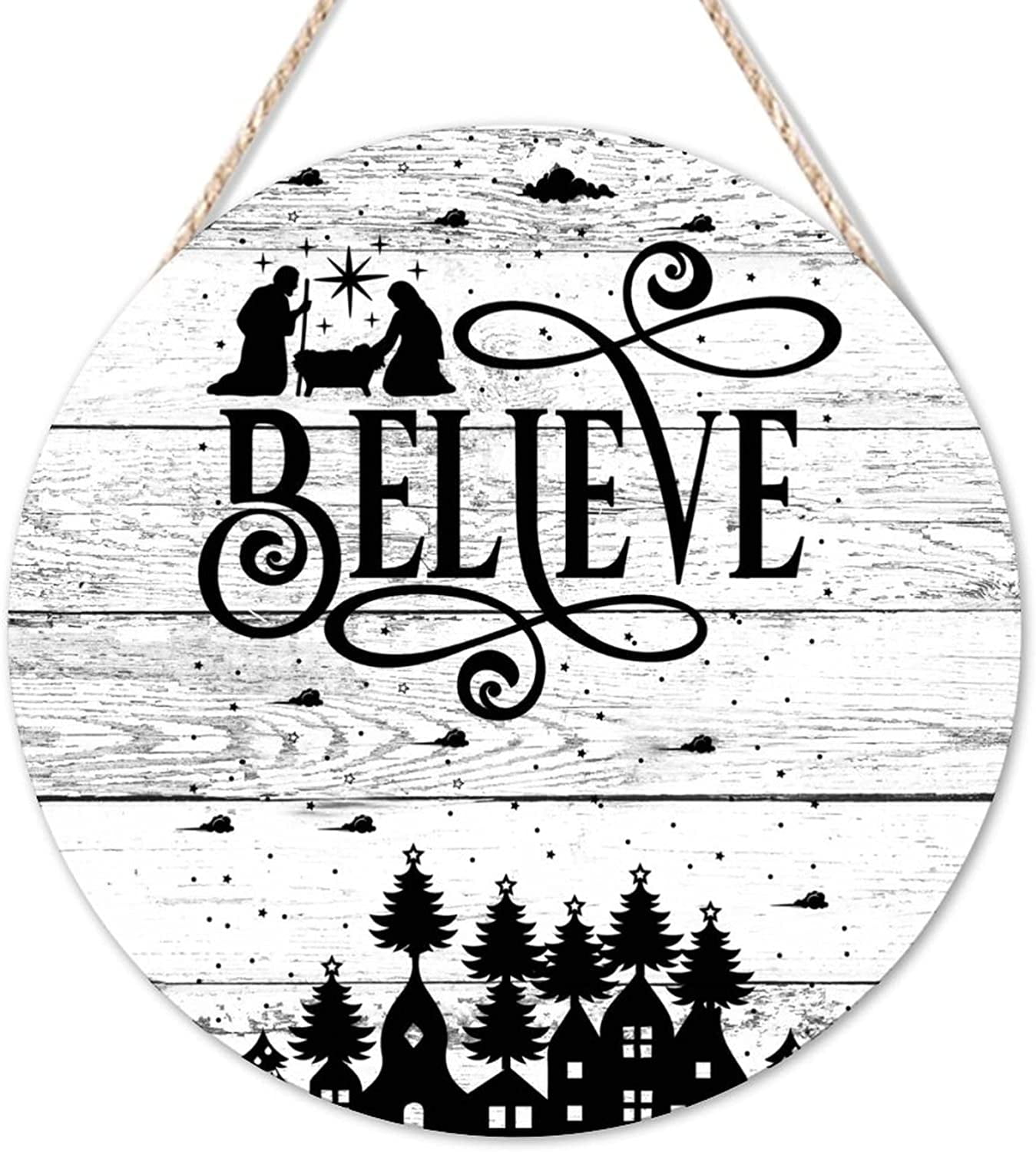 Welcome Sign Believe Round Wooden Signs Wooden Plaque Merry and Bright ...